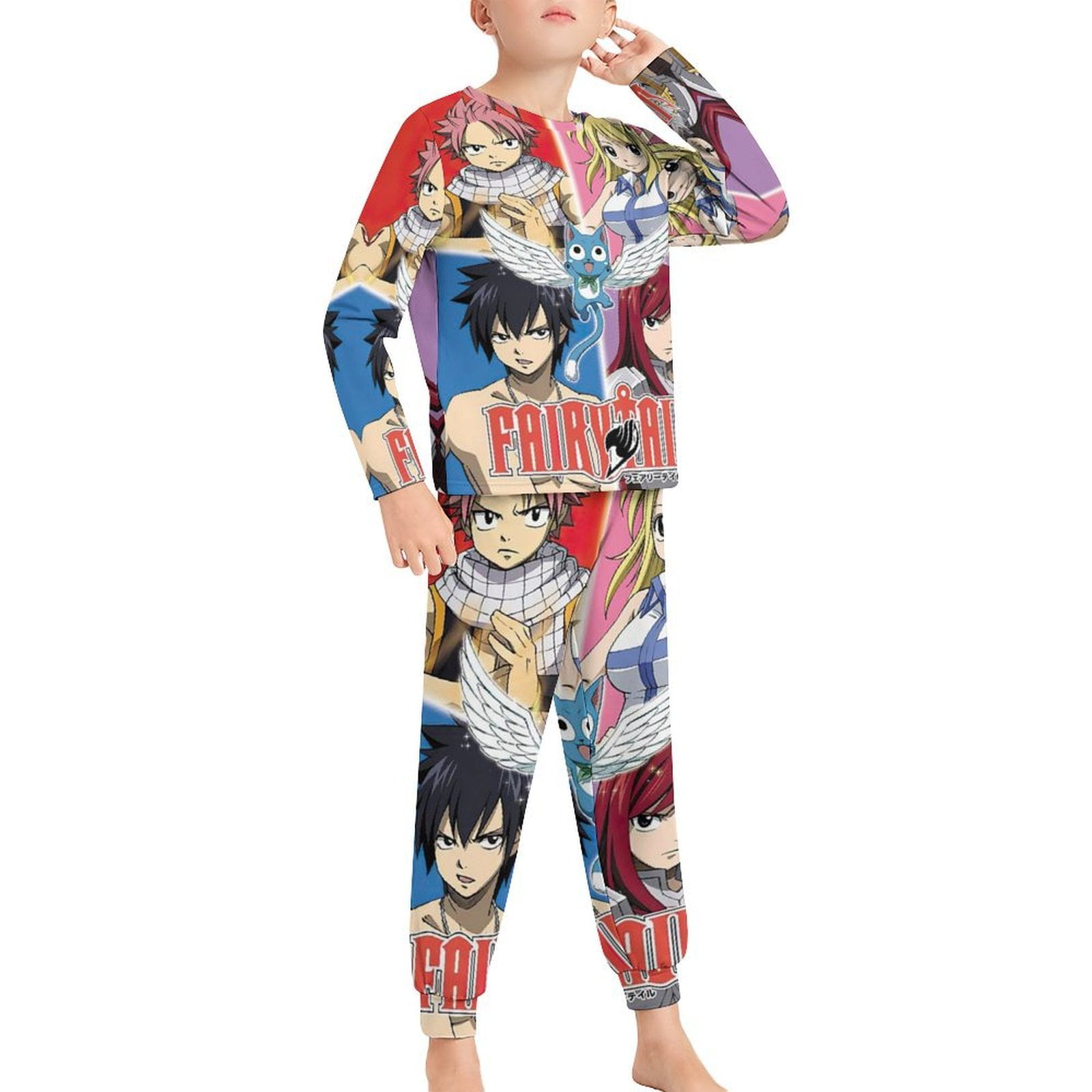 Bo-Ys Gir-Ls Fairy Tail Pajamas Set Tee Shirt Pants Set Cartoon Clothes ...