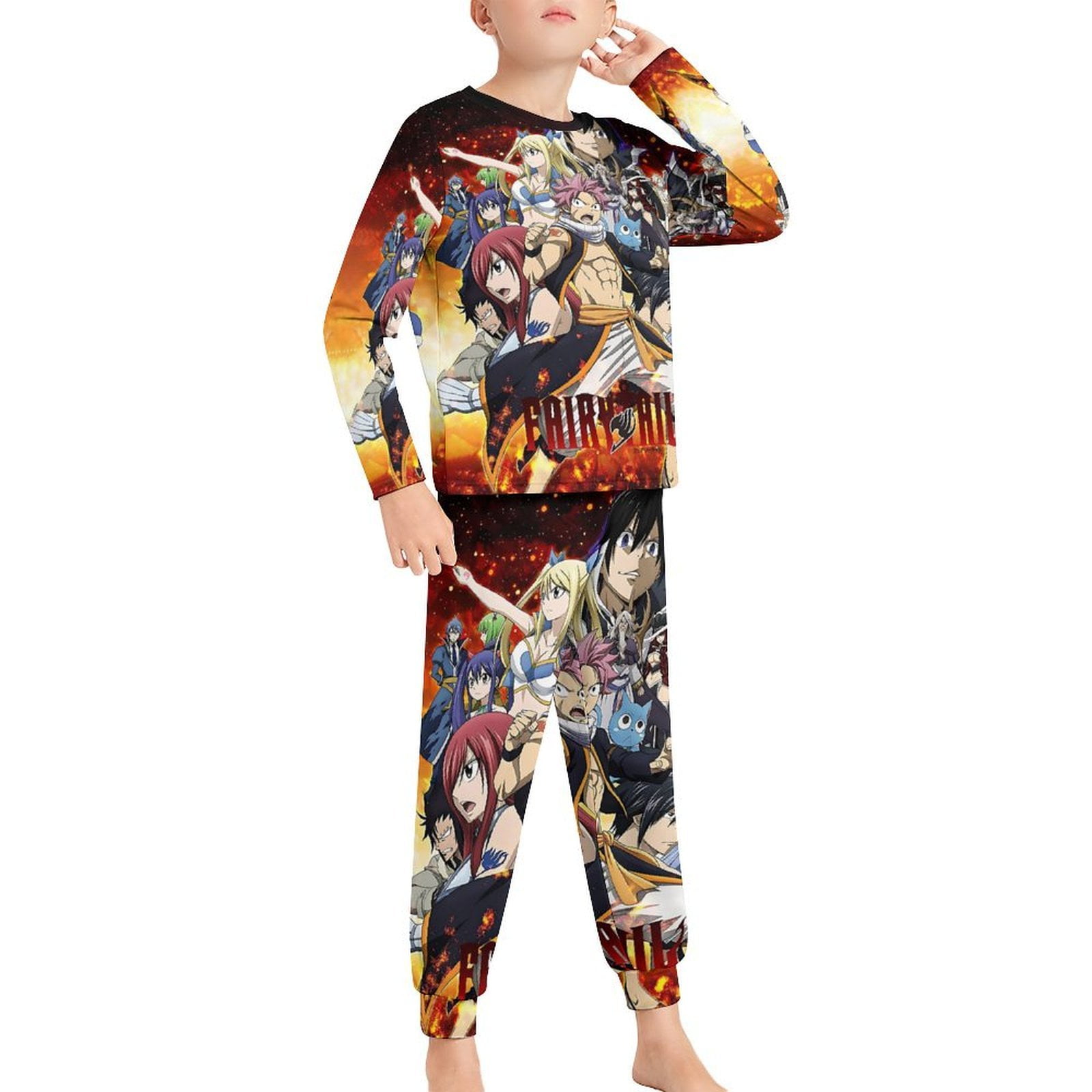 Bo-Ys Gir-Ls Fairy Tail Pajamas Set Tee Shirt Pants Set Cartoon Clothes ...