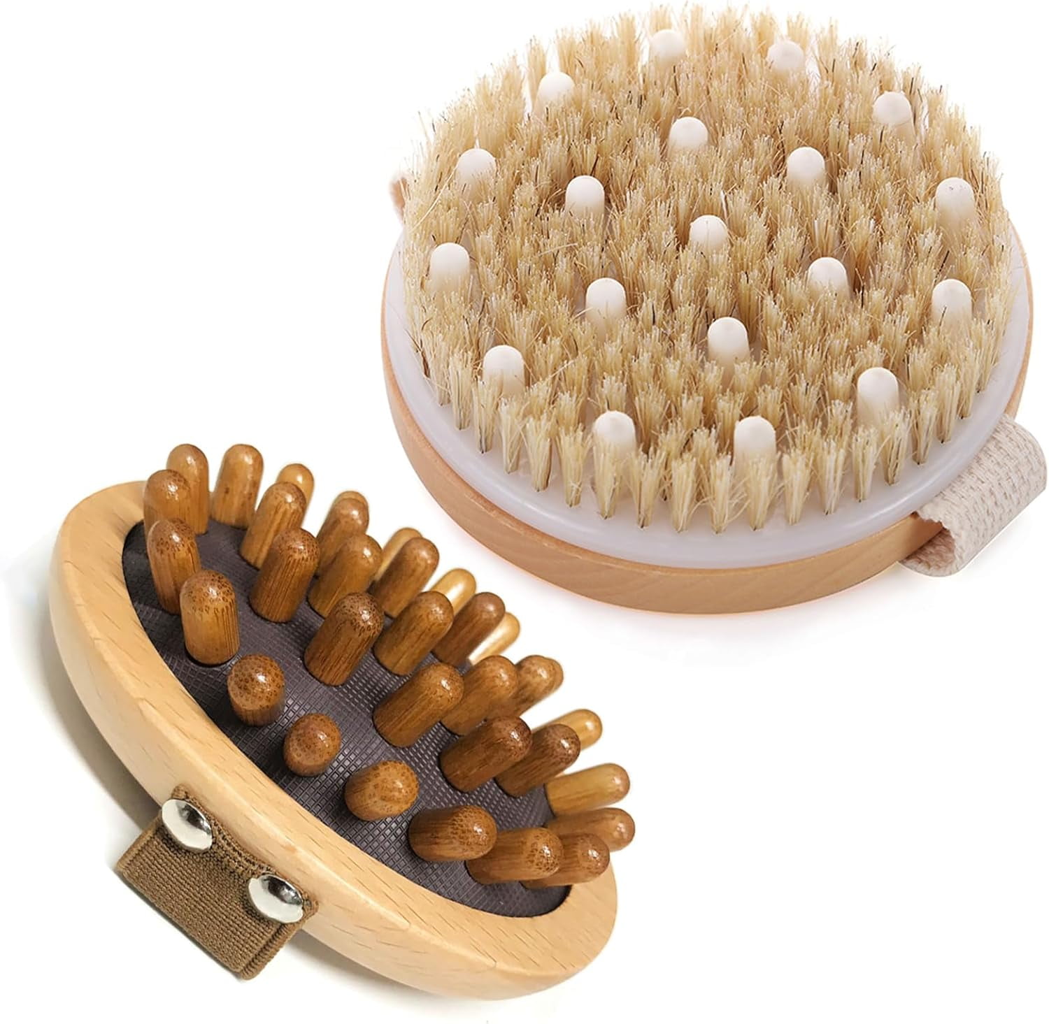 BoAn 2 Piece Shower Brush Set - Natural Wooden Massage Brush for Dry ...