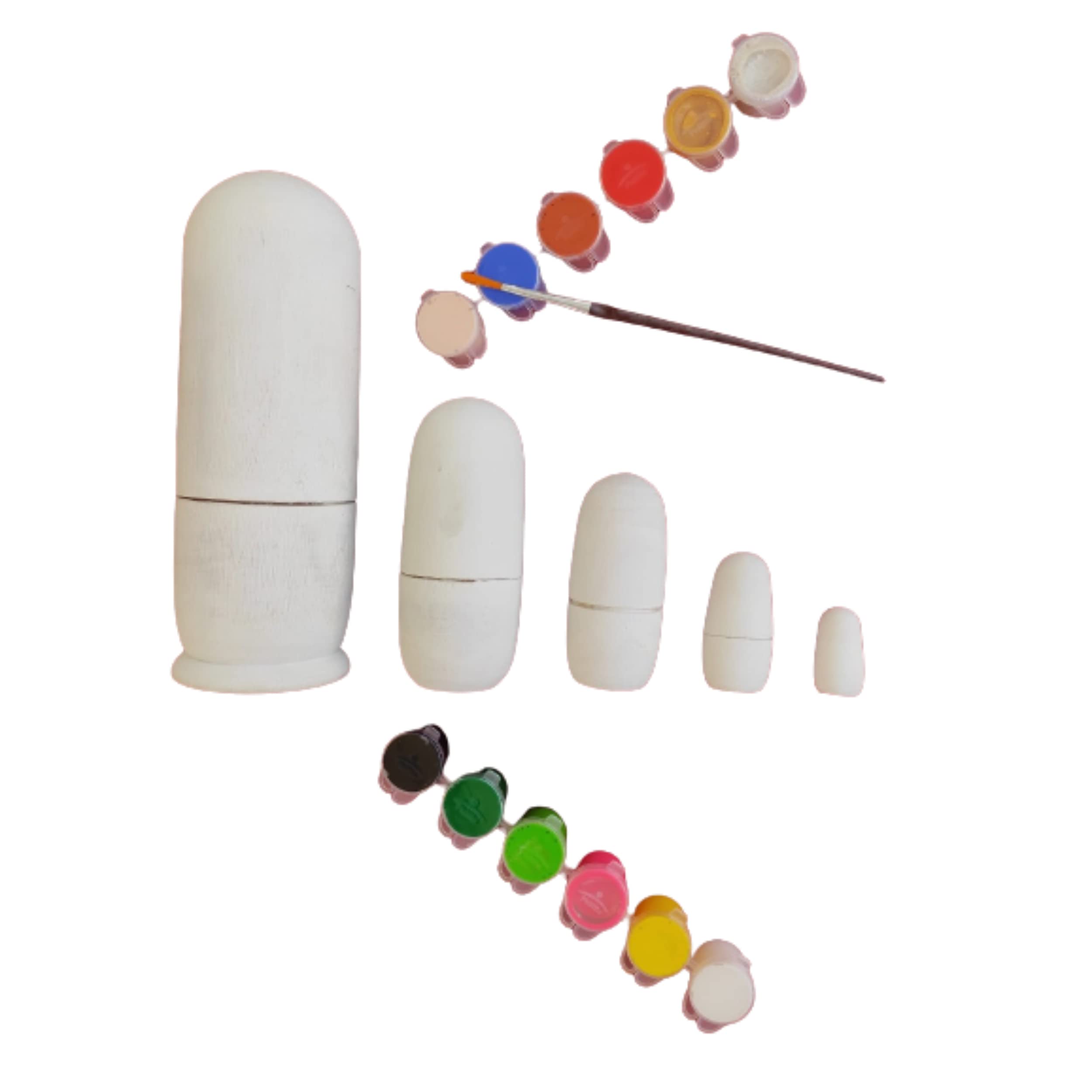 BoBo Wooden Unpainted Russian Matryoshka Nesting Dolls + Colors, DIY ...