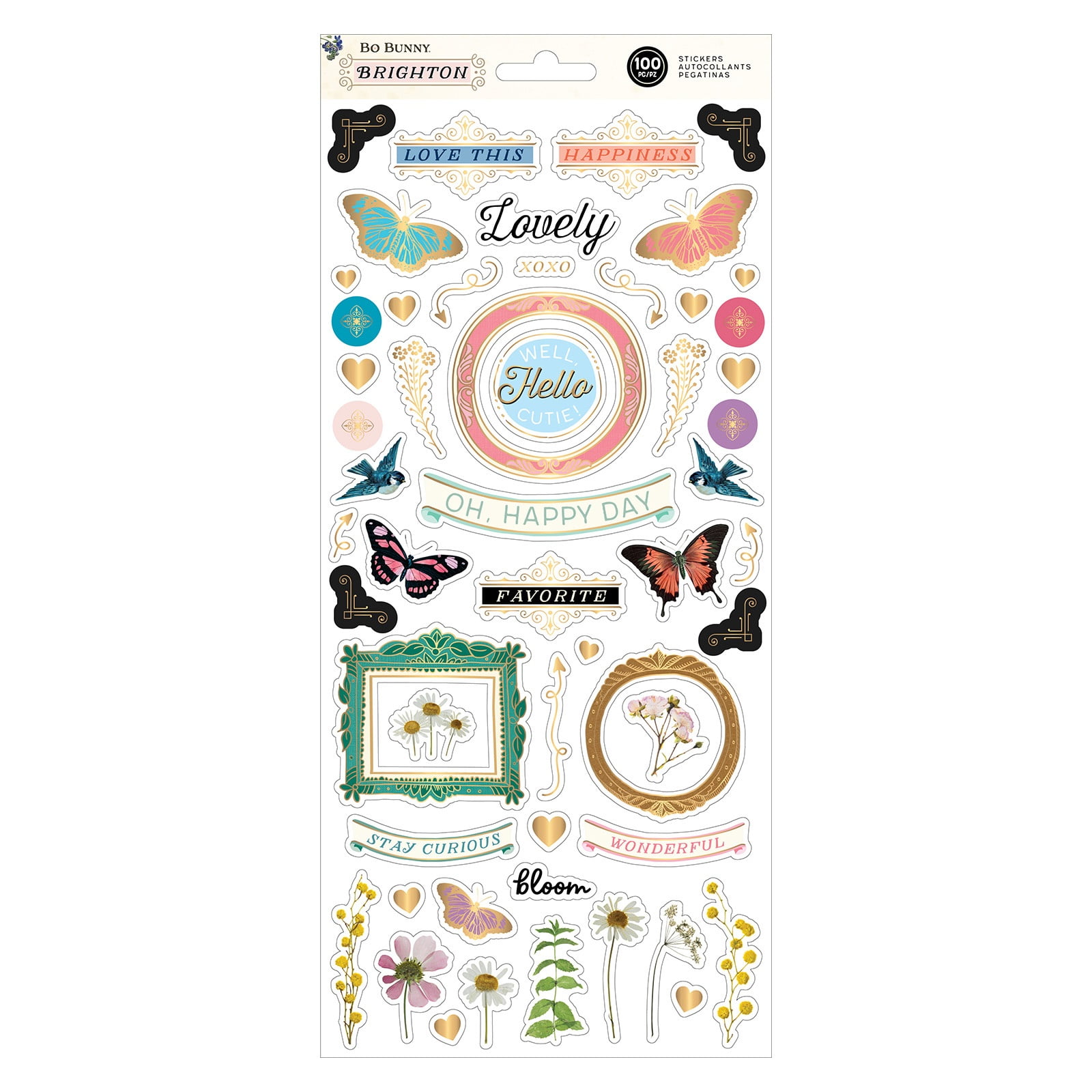BoBunny Brighton Stickers 6"X12" Sheet 100/Pkg-W/Gold Foil - Walmart.com