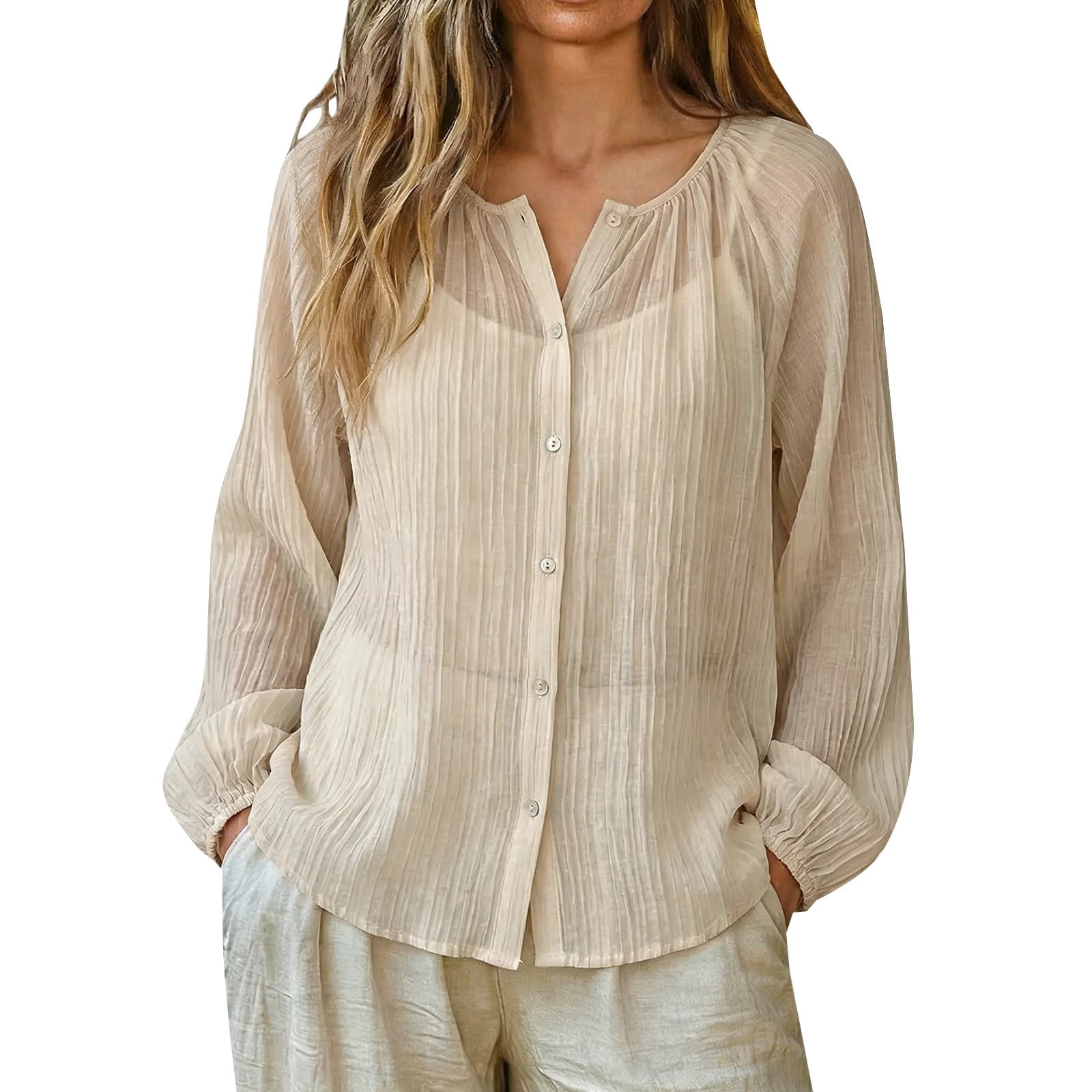 BoDoAo Linen Blouses for Women Loose Fit Blouses Business Work Blouses ...