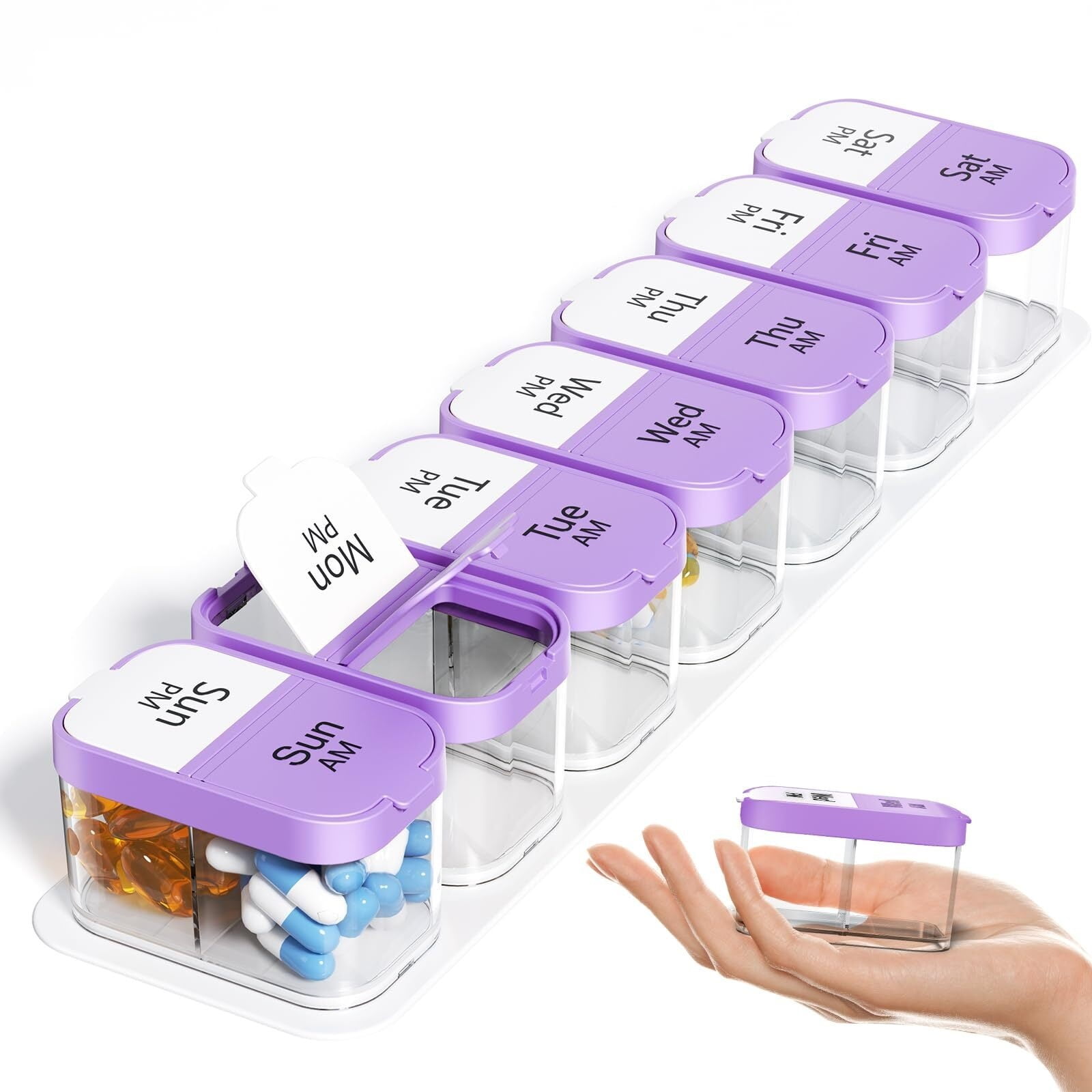 BoLi Extra Large Weekly Pill Organizer, XL Pill Box 7 Day Am Pm, Jumbo ...