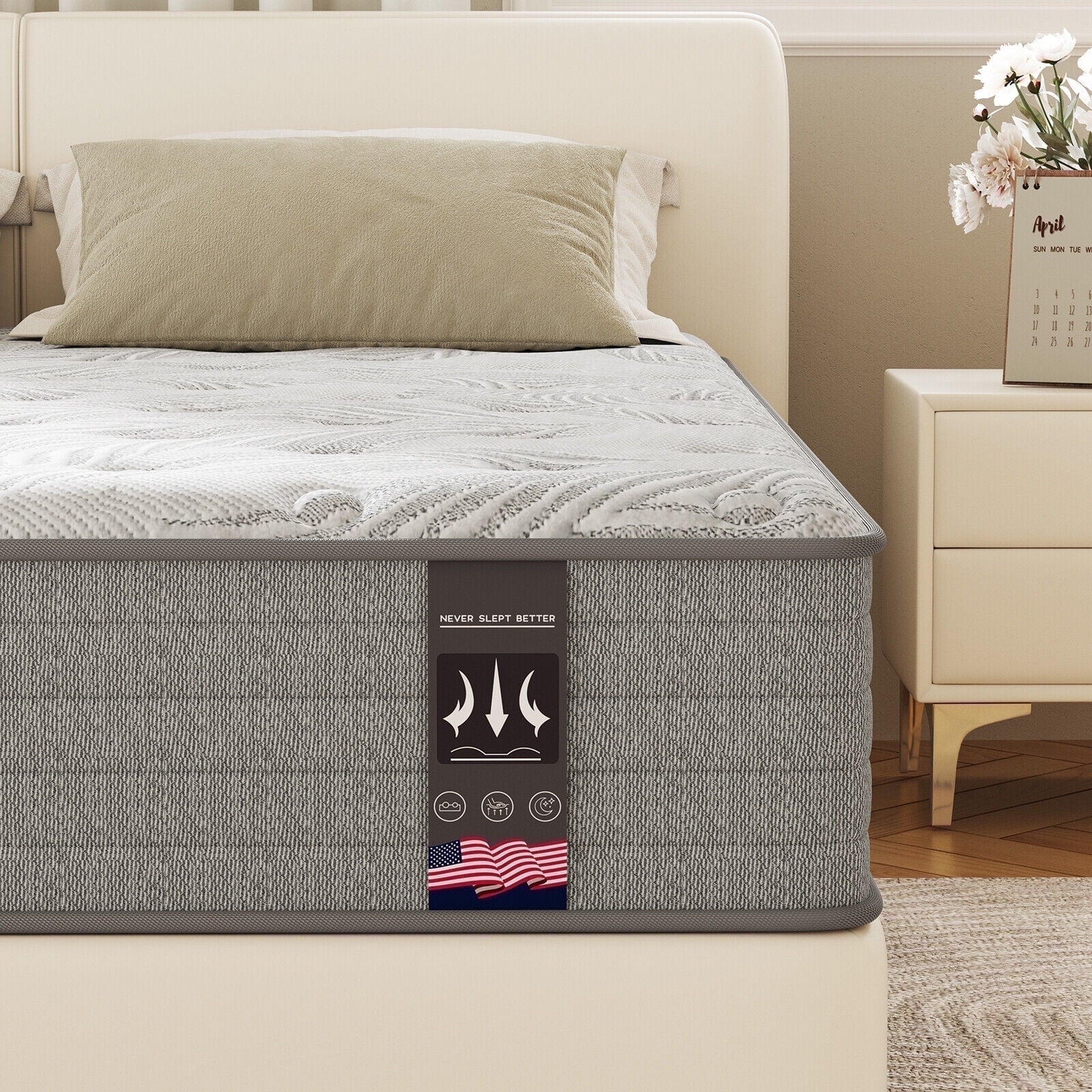 Botong 12'' Queen, Med. Plush Foam Hybrid Innerspring Mattress, Pocket ...