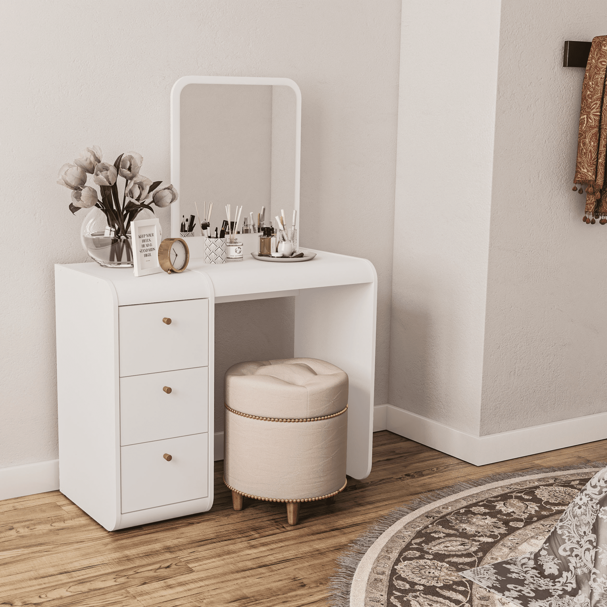 Boahaus Aphrodite Modern Vanity Table with Large Makeup Desk & Drawers ...