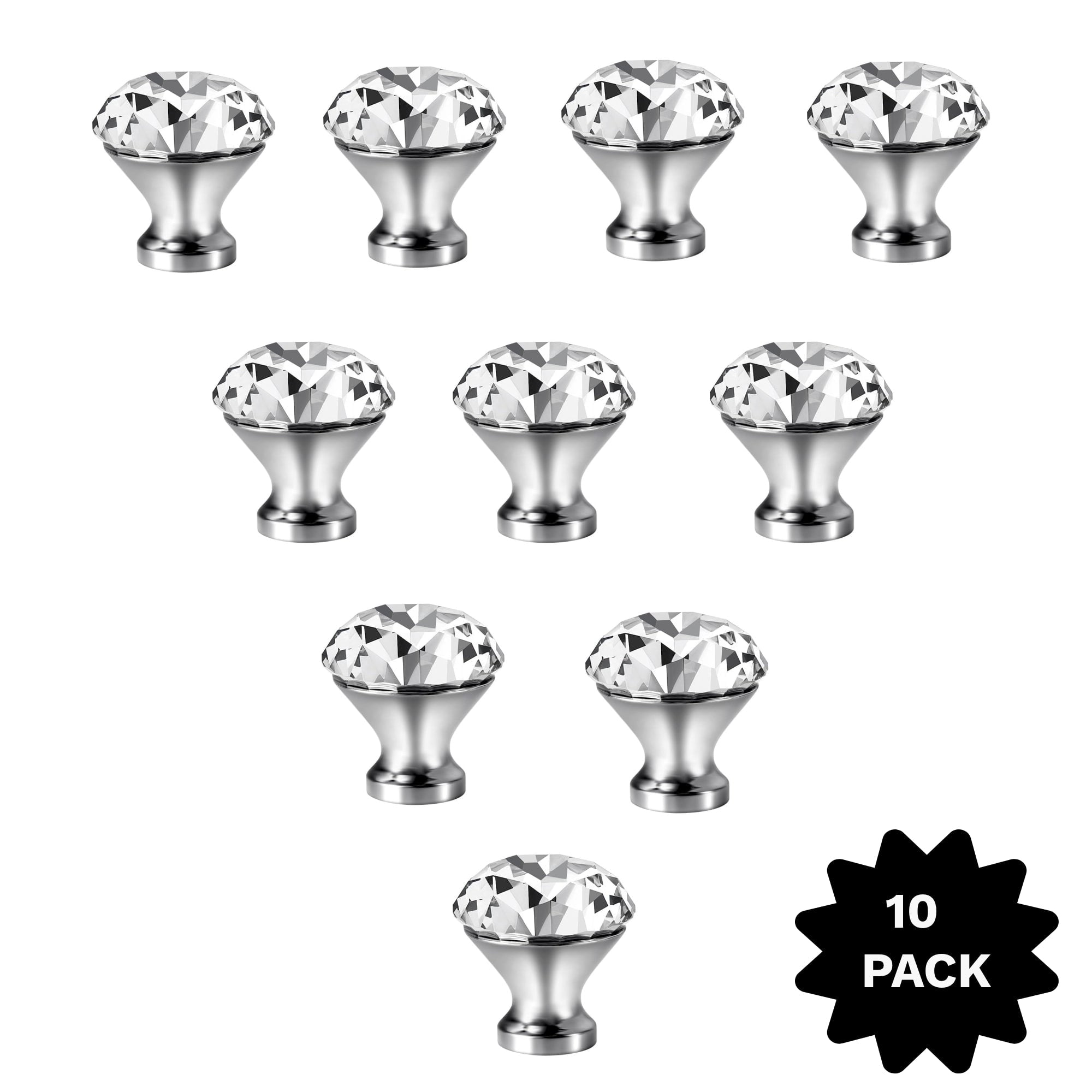 Boahaus Crystal Cabinet Knobs, 1 Inch - Set of 10 Sleek Drawer Pulls for Cabinets, Dressers ...