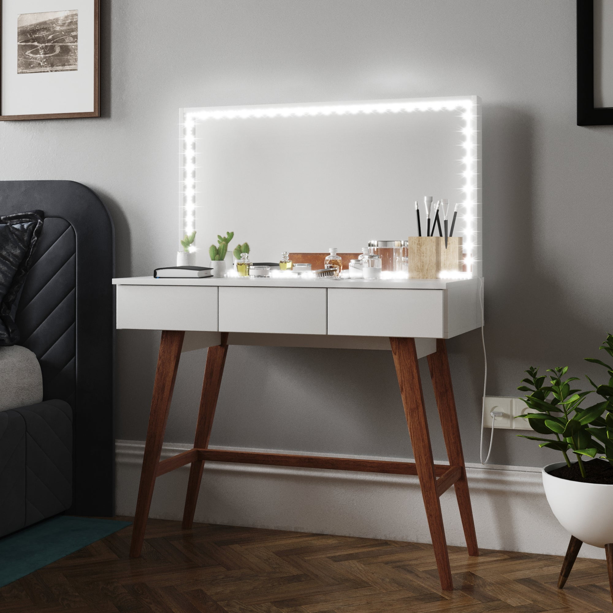 Boahaus Cybele Modern Lighted Vanity Table for Bedroom, White Finish ...