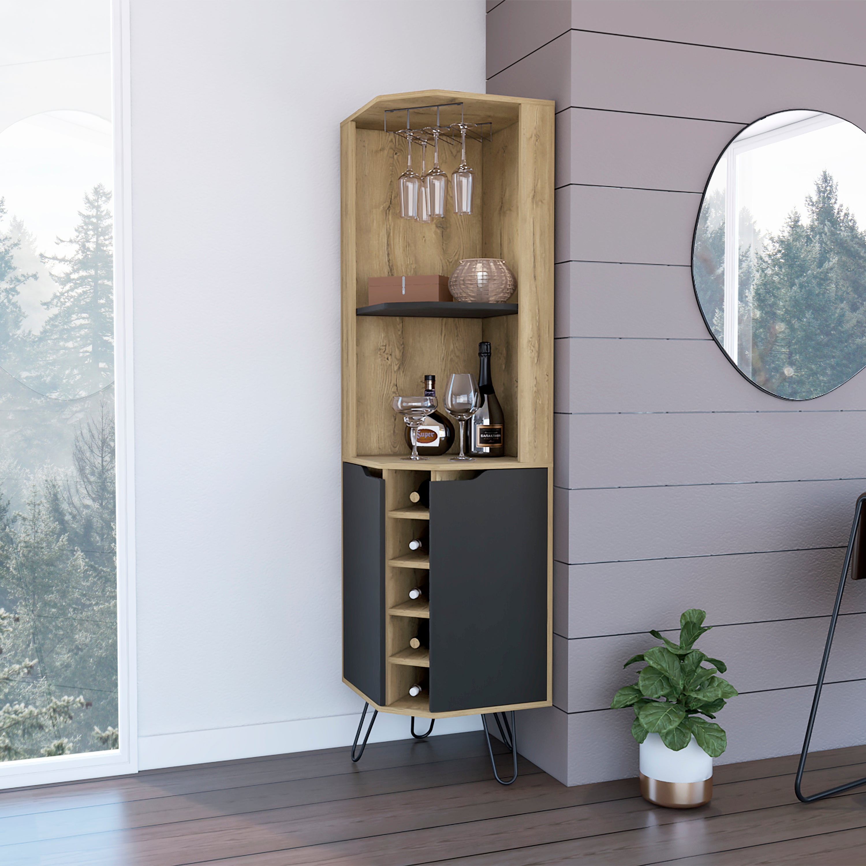 Boahaus Douglas Bar Cabinet, Macadamia / Black Wengue - Walmart.com