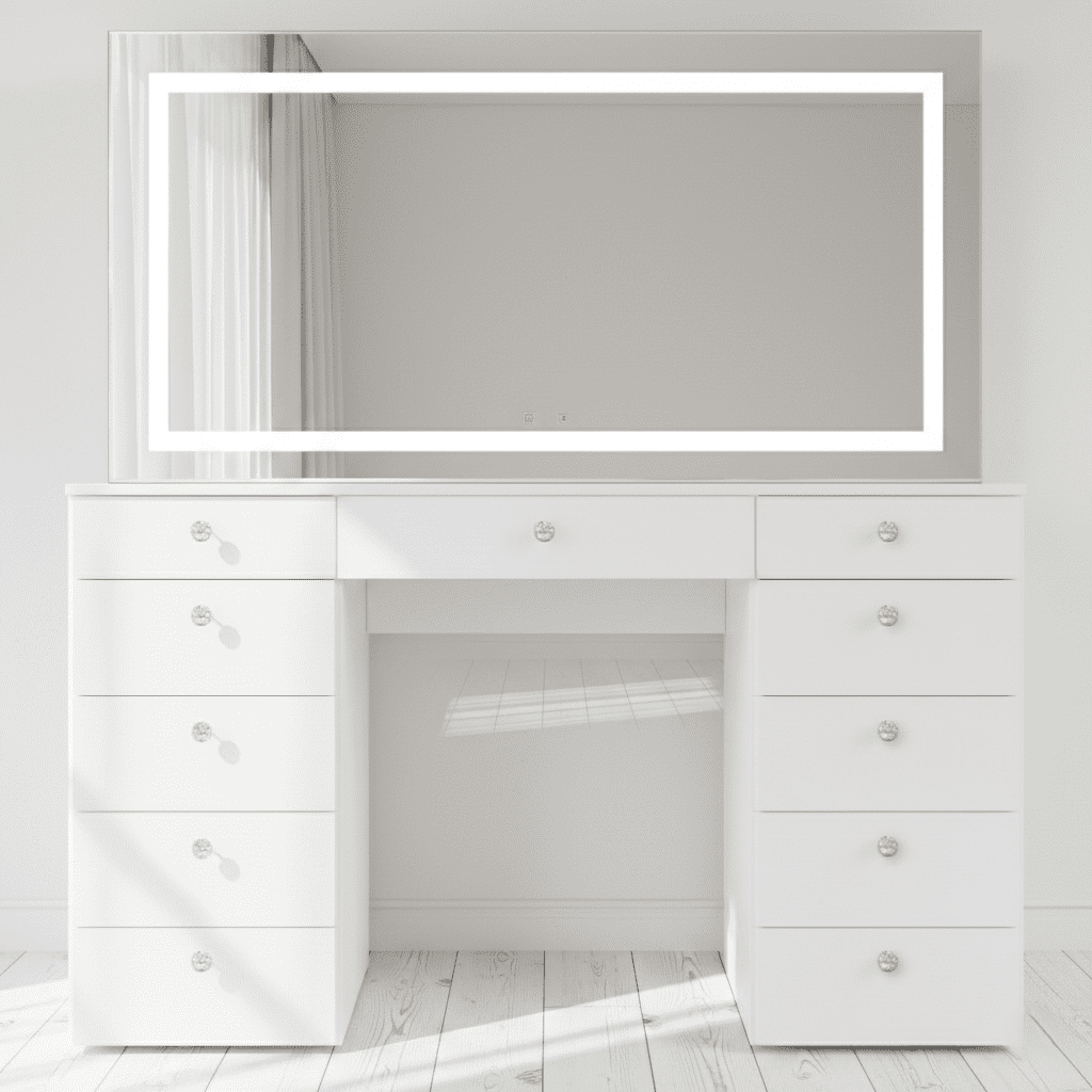 Boahaus Elara Extra Large Vanity Desk with Mirror and Lights – 11 ...