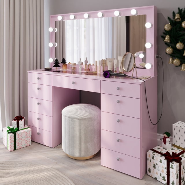 Boahaus Extra Large Makeup Vanity | LED Mirror, Bluetooth, 11 Drawers ...