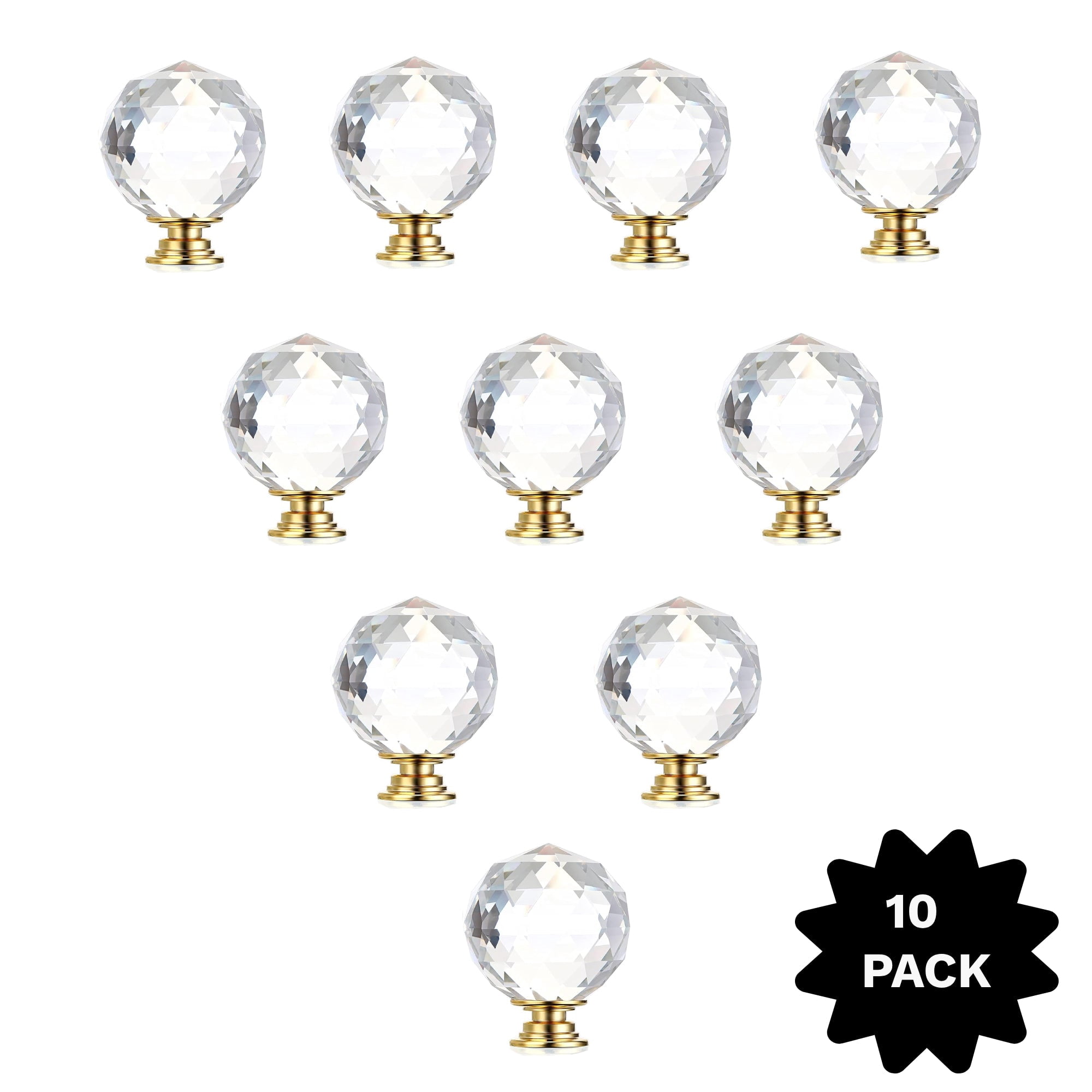 Boahaus Gold Crystal Ball Cabinet Knobs, 1 Inch - Set of 10 Luxurious ...