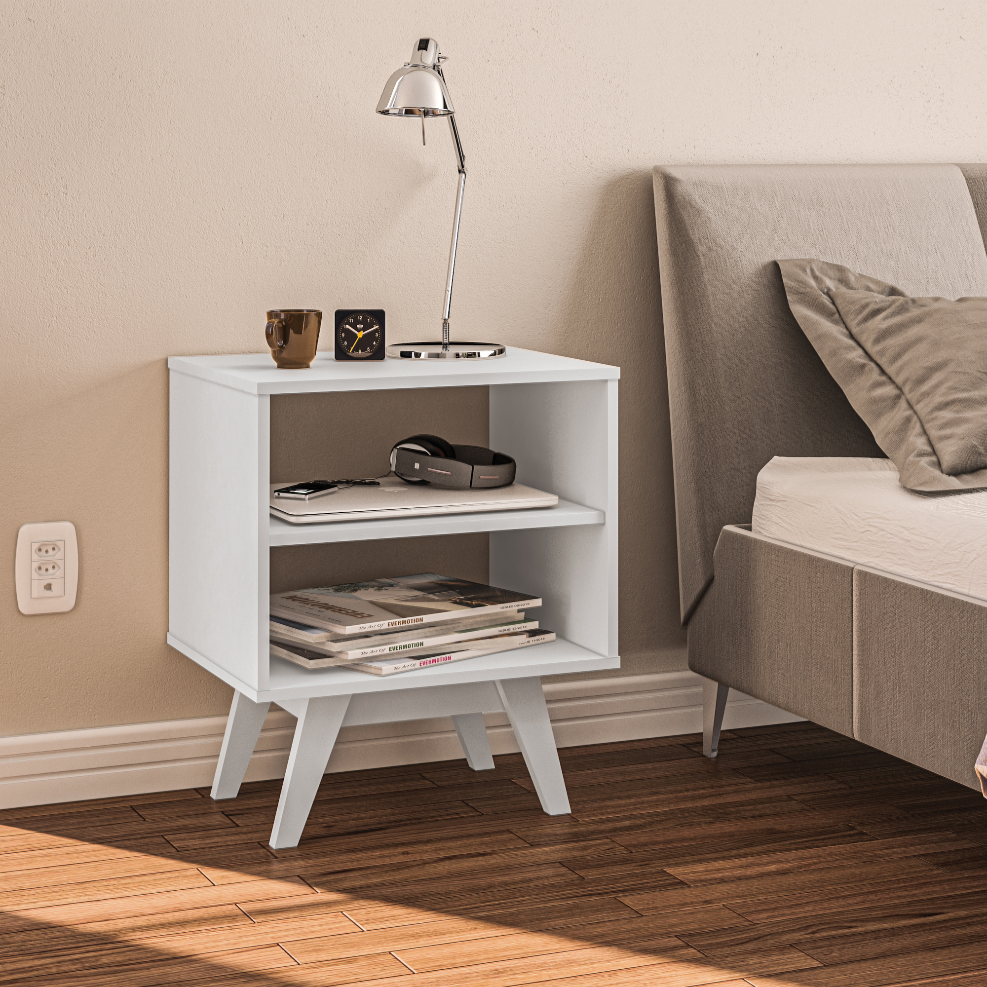 Boahaus Granada Modern White Nightstand, No Drawer, for Bedroom ...