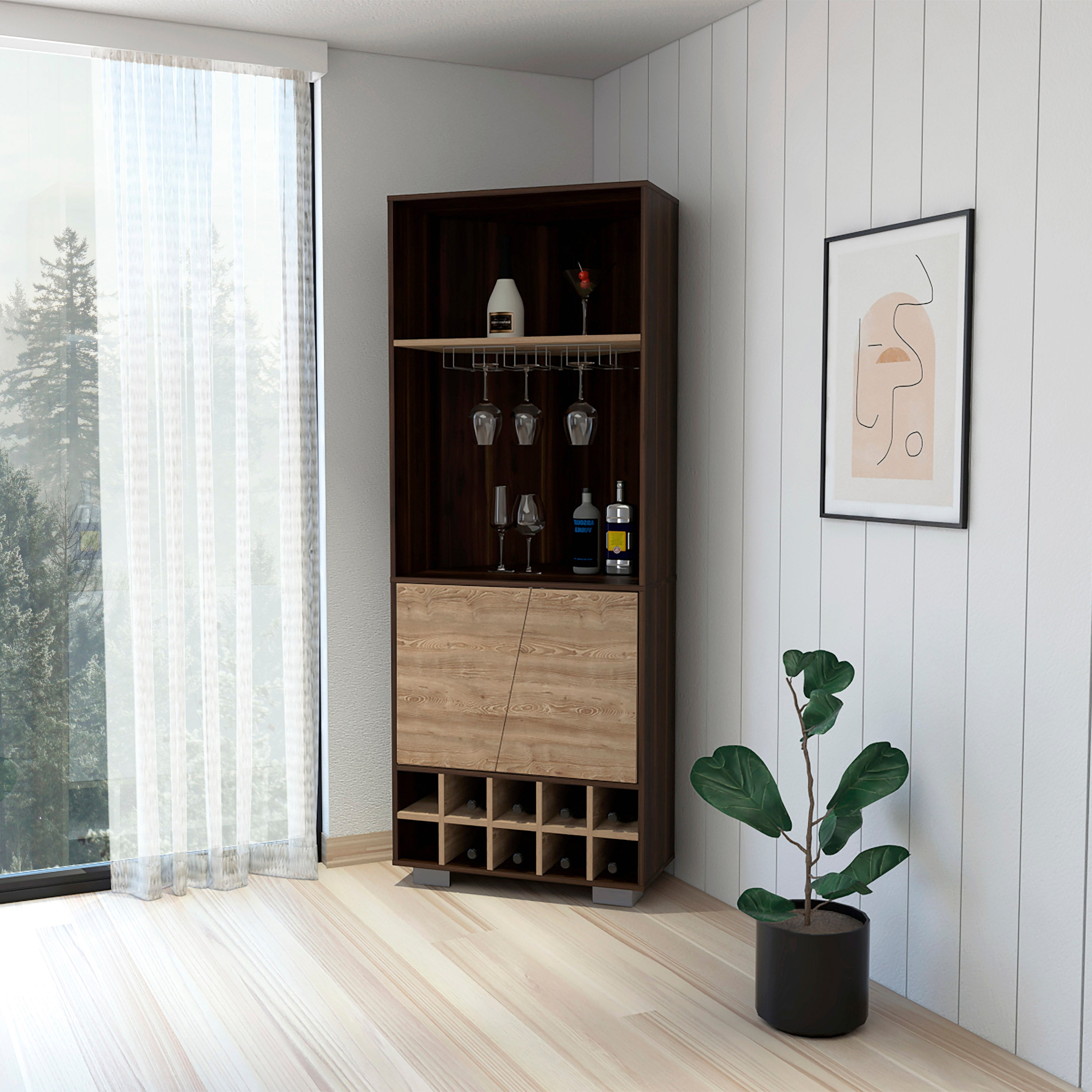 Boahaus Hamilton Bar Cabinet, Dark Oak / Pine - Walmart.com