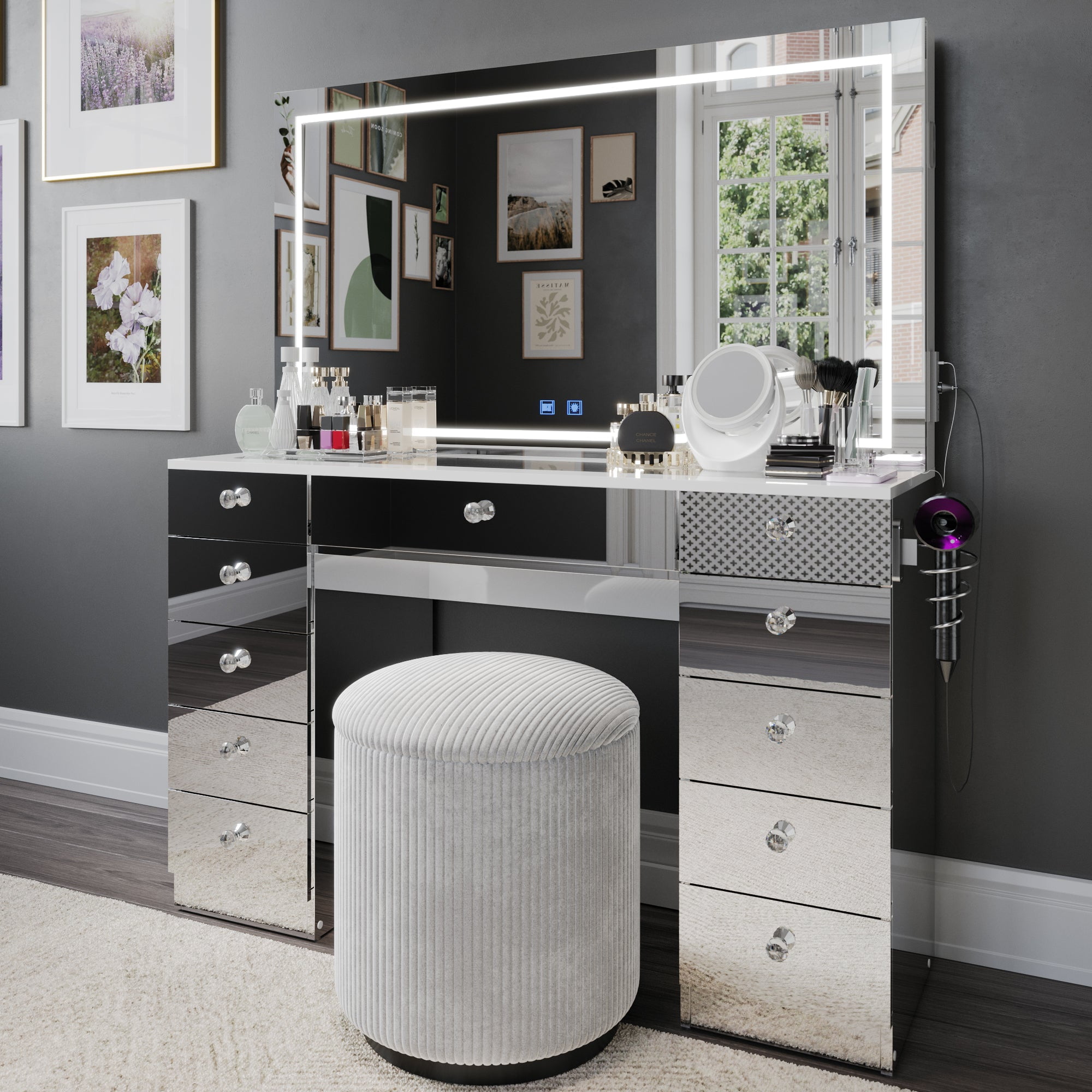 Boahaus Ivy Vanity Set with LED Mirror, Bluetooth Speakers & Extra ...