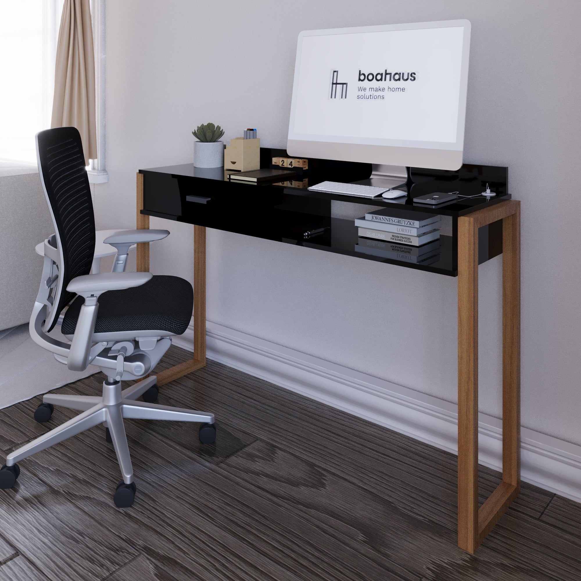 Boahaus Kettlewell Modern Computer Desk with USB Ports and Storage for ...