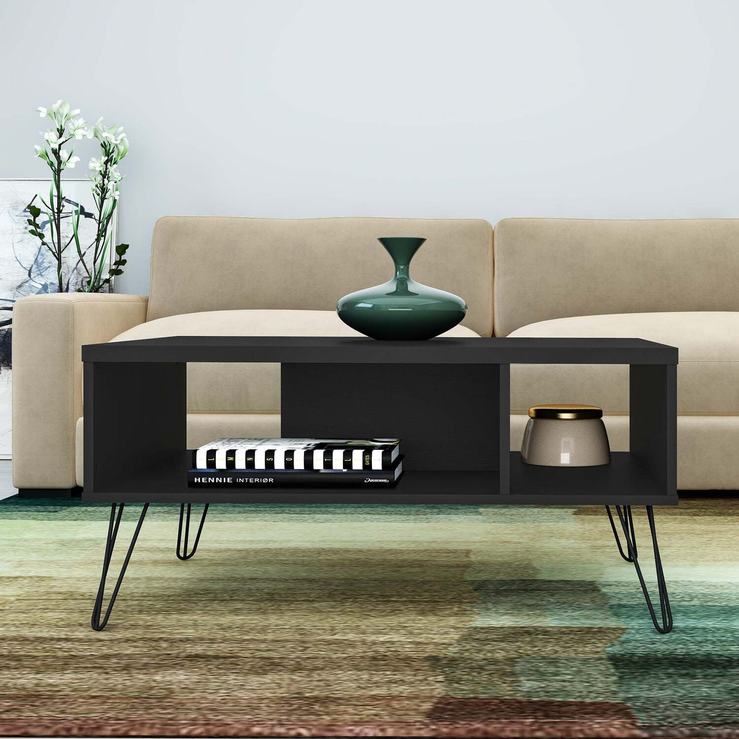Boahaus Rimini Modern Coffee Table with 2 Shelves for Storage, Black and Stylish Coffee Tables ...