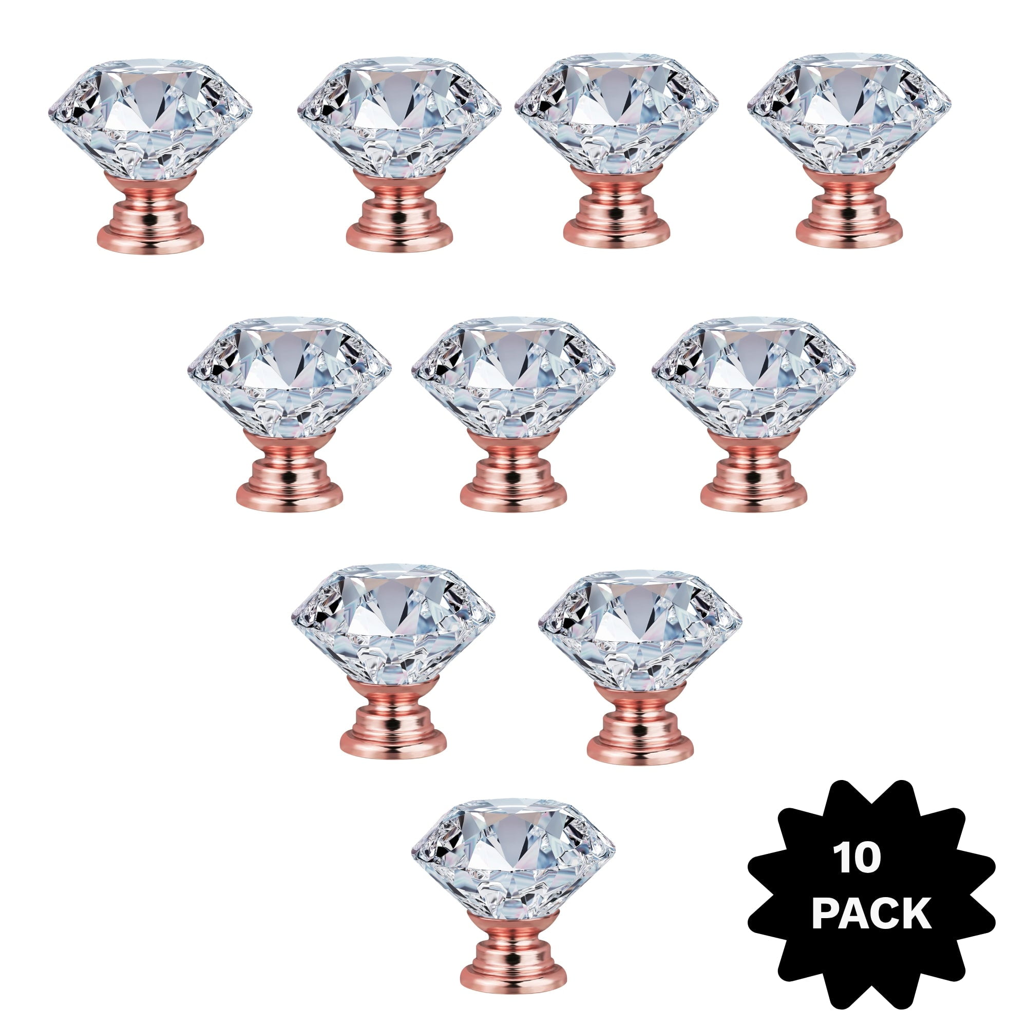 Boahaus Rose Gold Crystal Cabinet Knobs, 1 Inch - Set of 10 Stylish ...