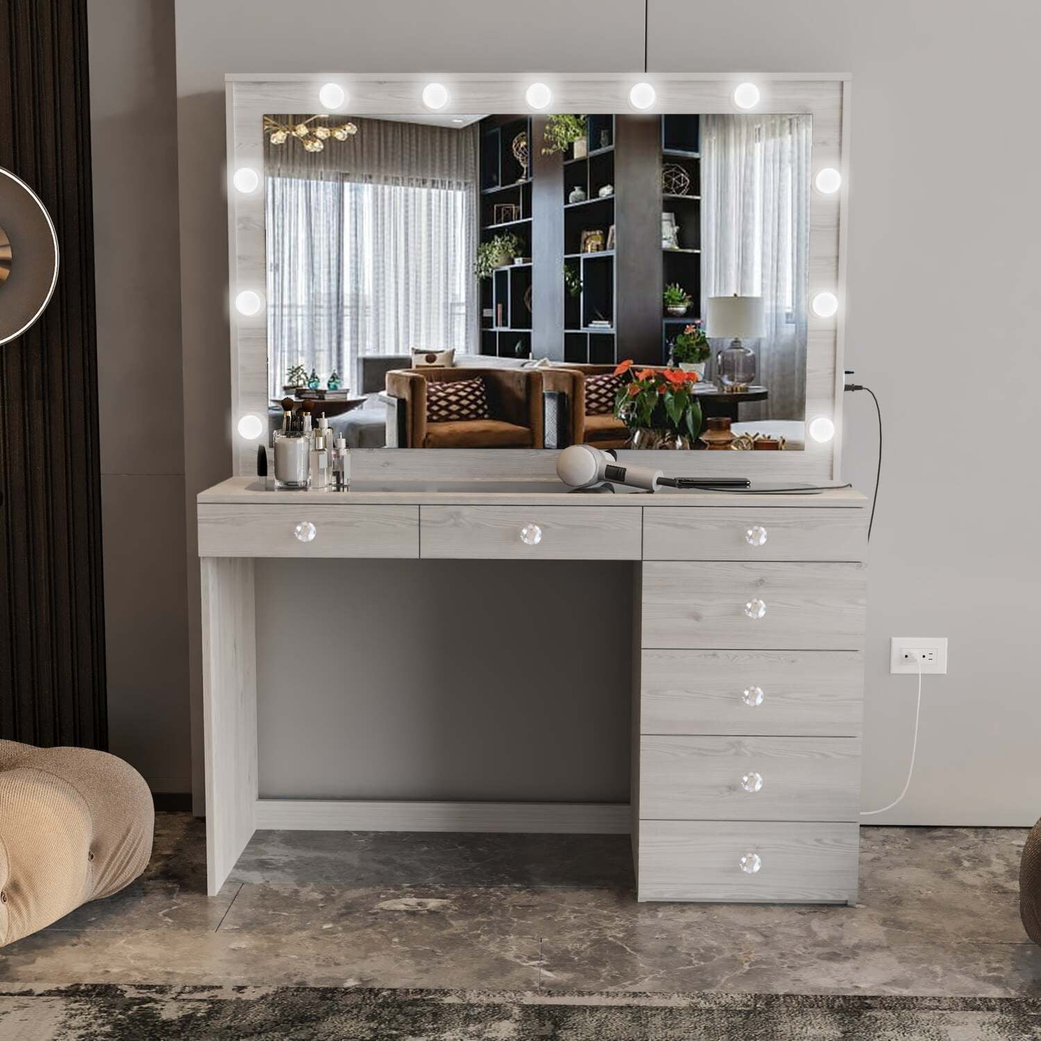Boahaus Serena Large Makeup Vanity Desk with Hollywood Lights, 11 ...
