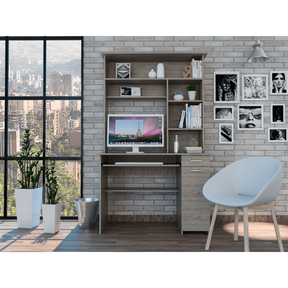 Boahaus Singapore Modern Desk with Shelves, Drawers, Light Grey, for ...