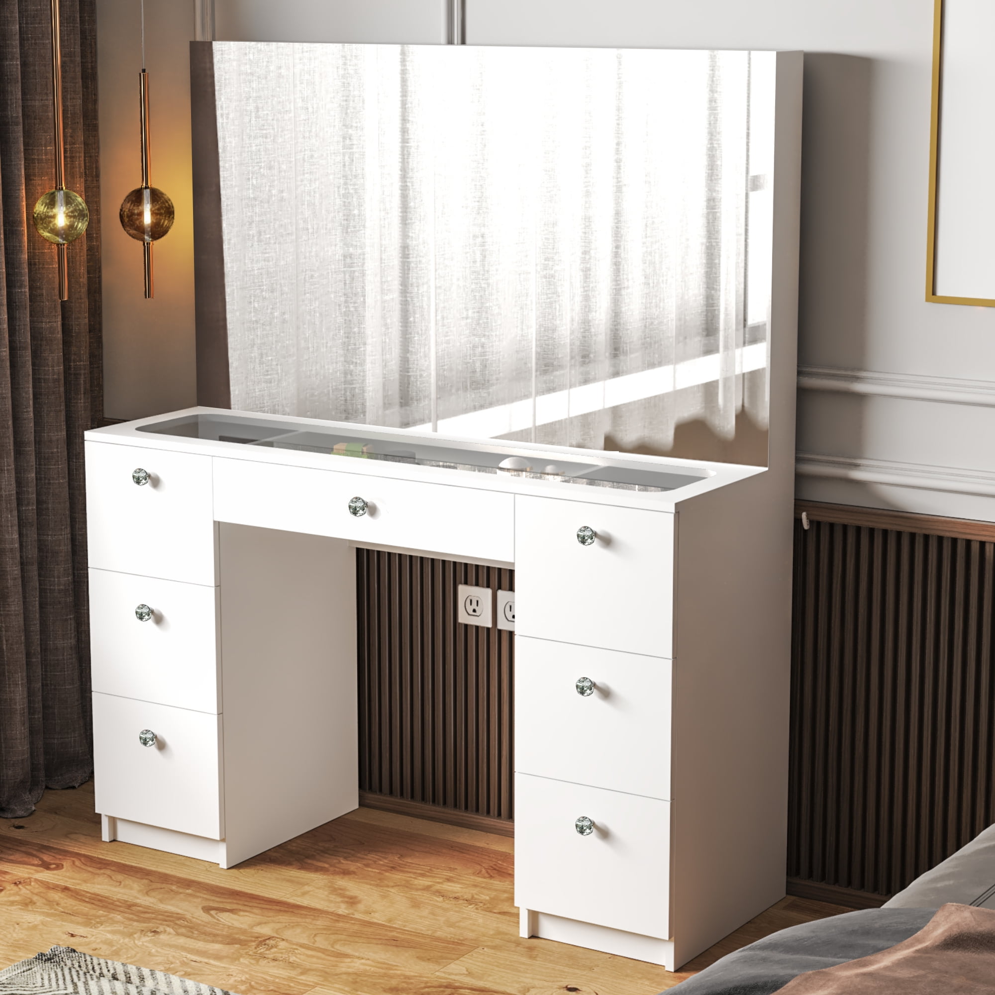 Boahaus Venus Modern White Painted Makeup Vanity Table with Crystal ...