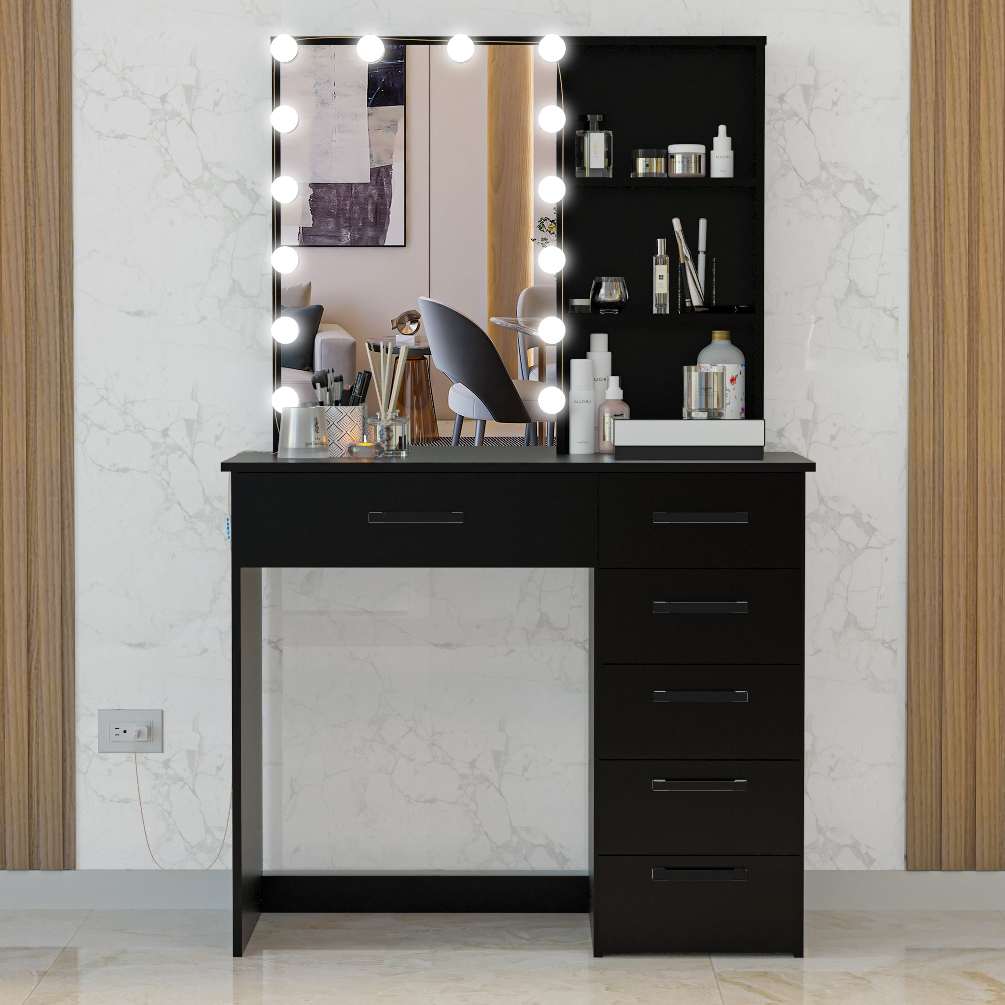 Free Shipping! Boahaus Xanthe Modern Vanity Table with Lights, 6 ...