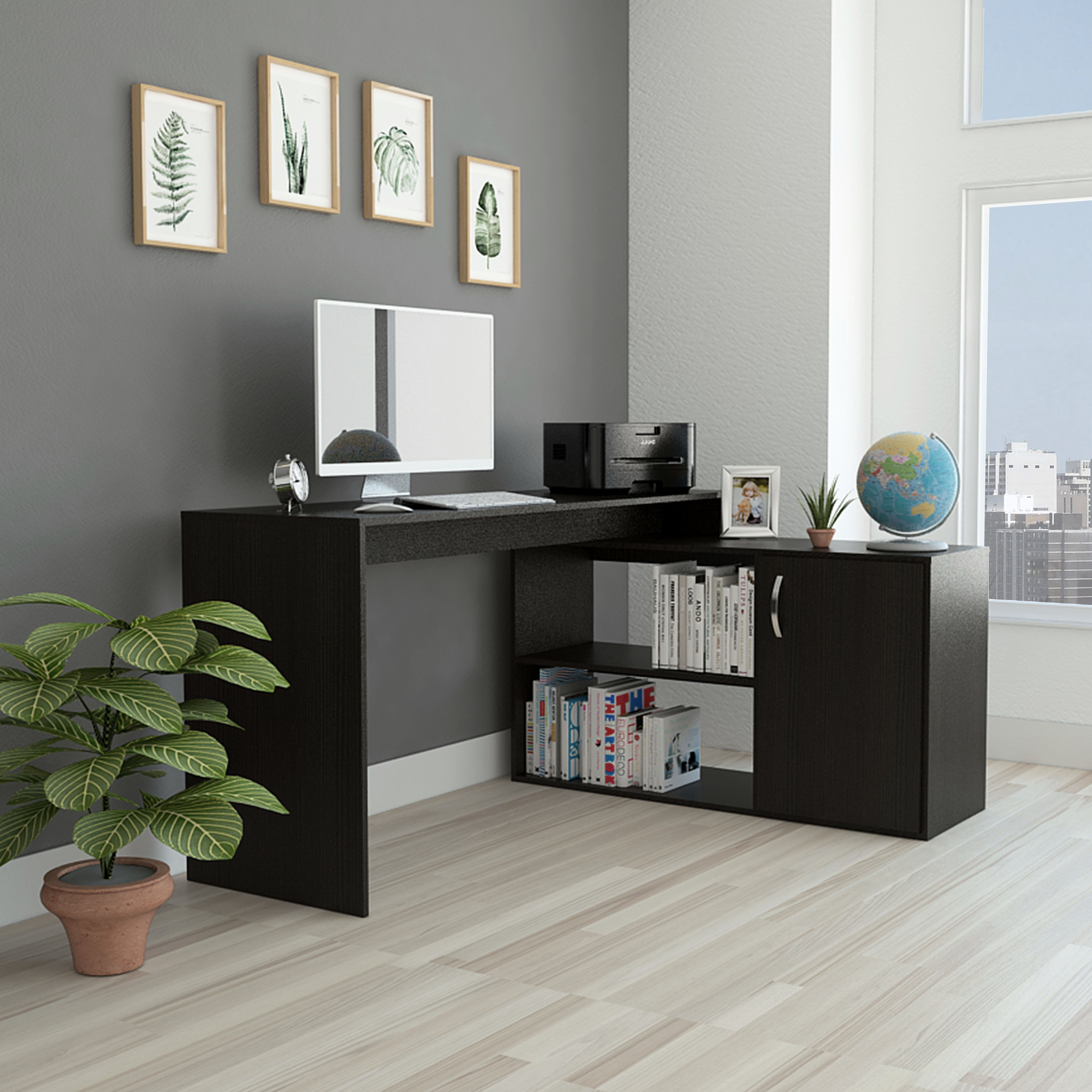 Boahaus Xiamen L-Shaped Computer Desk, 2 Shelves, One Cabinet, for ...