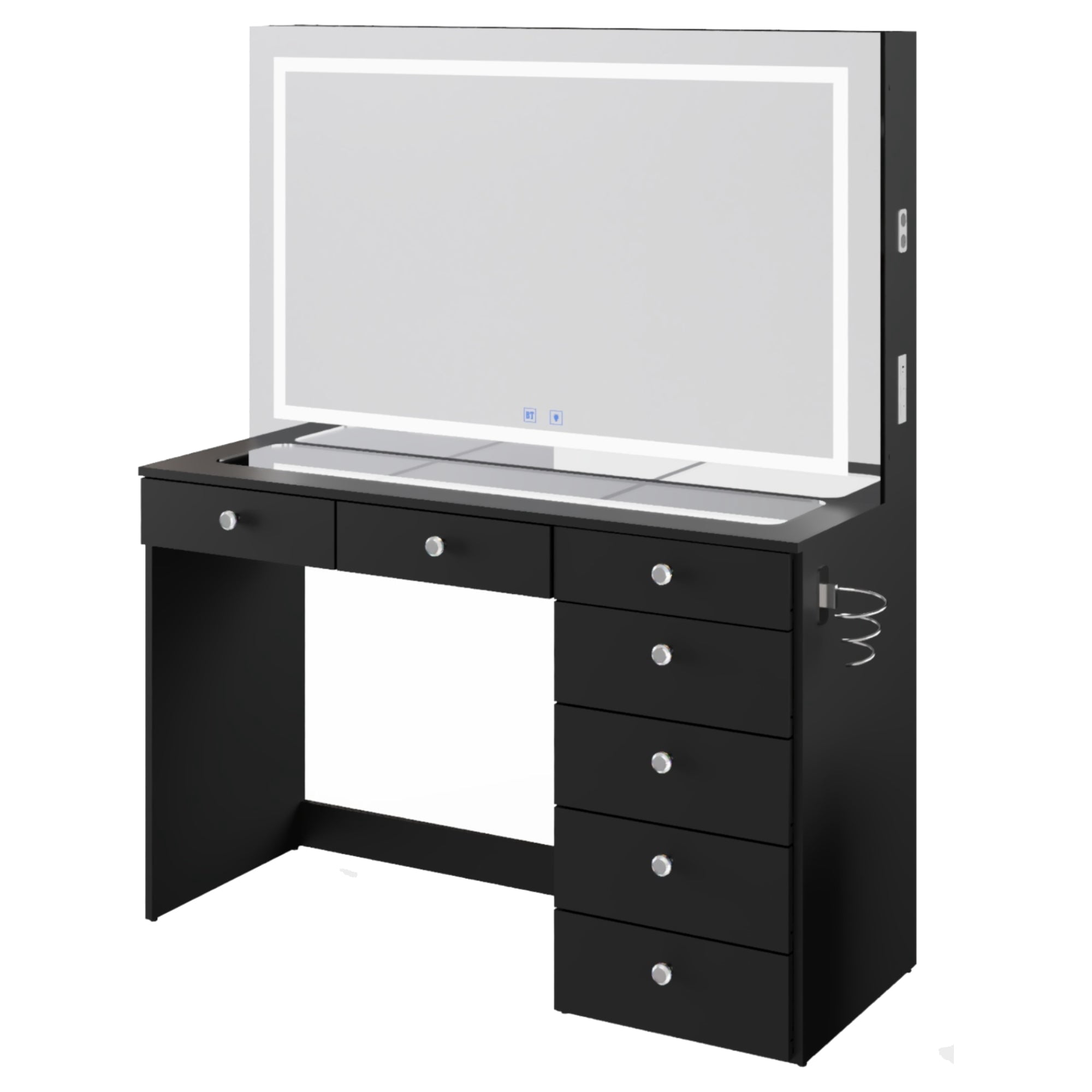 Boahaus Zoe Vanity Set with LED Mirror, Bluetooth Speakers & Large ...