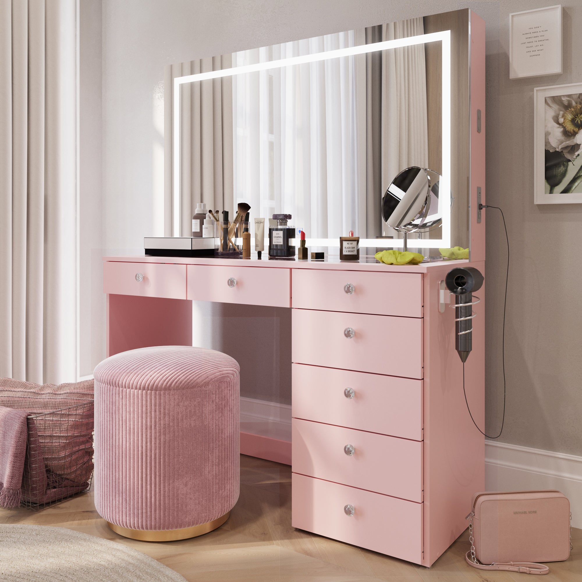 Boahaus Zoe Vanity - LED Mirror, Bluetooth Speakers, Storage - Walmart.com