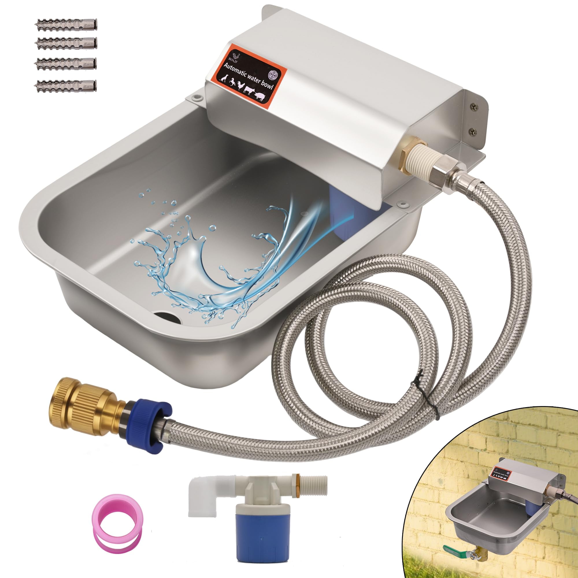 Boajf Automatic Dog Water Bowl, with Drainage System, Stainless Steel ...