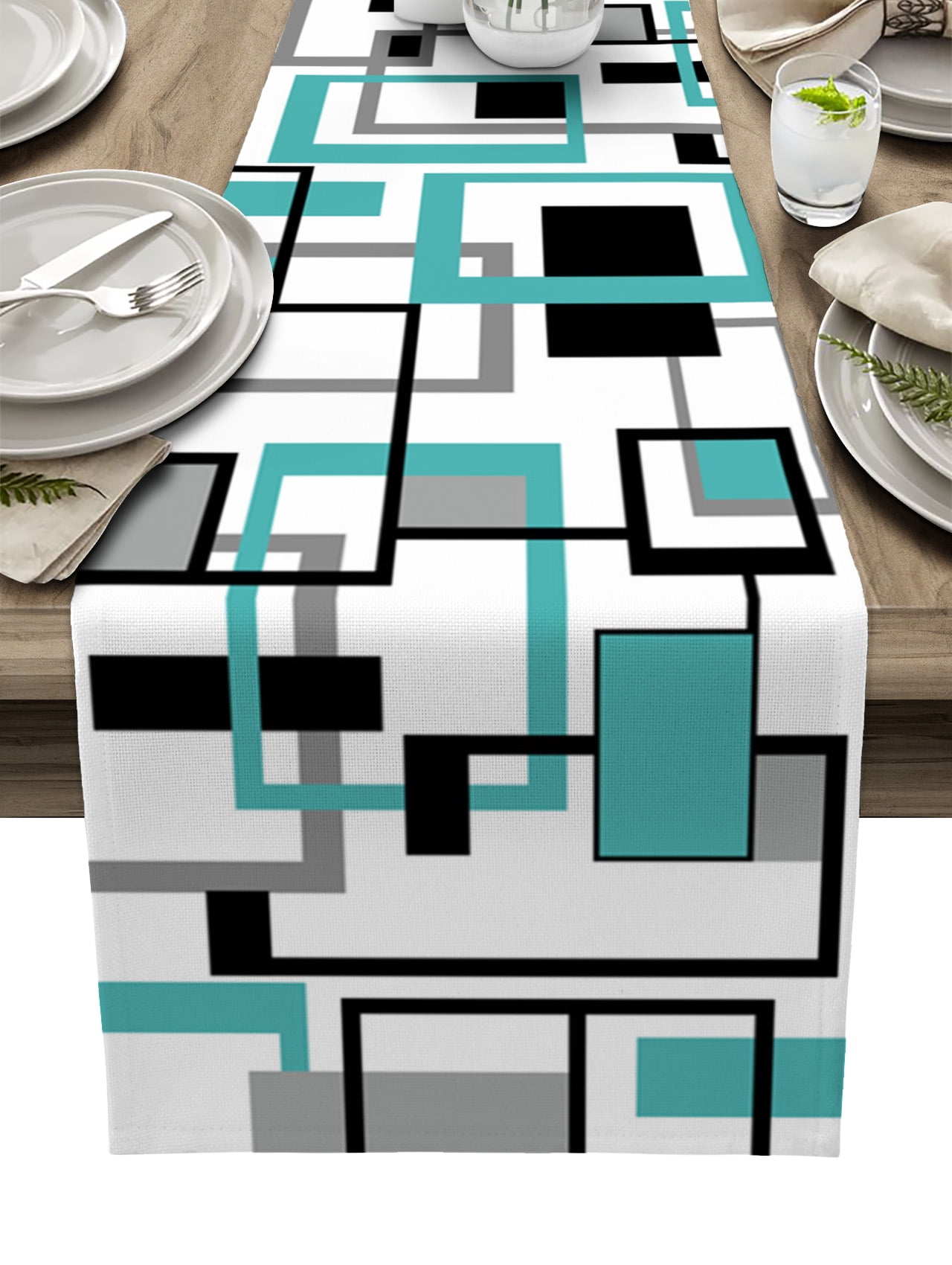 Boanket Abstract Aqua, Table Runner - 72 Inch Long, Kitchen Dining ...