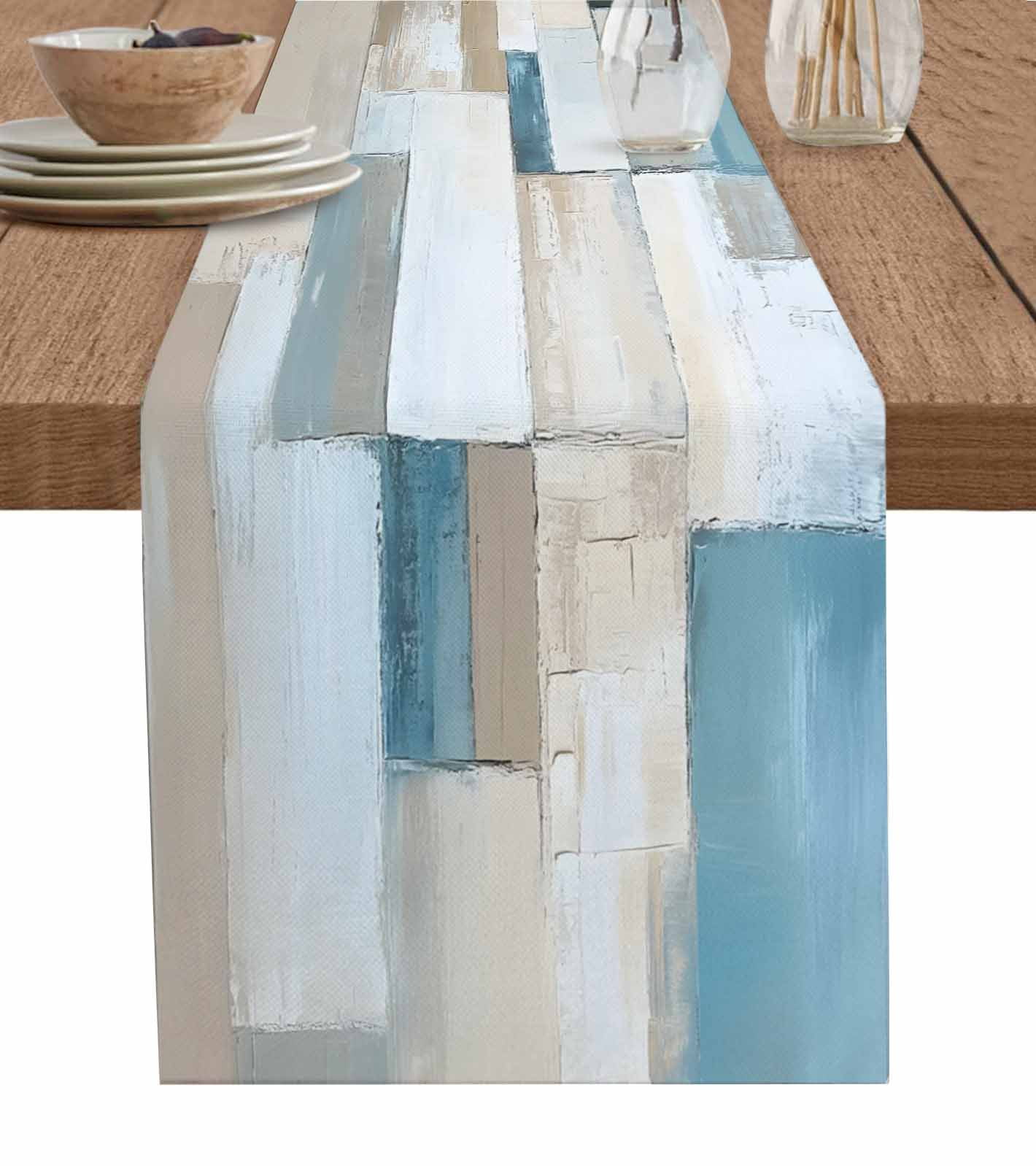 Boanket Abstract Blue Brown Table Runner - 120 Inch Long, Kitchen ...