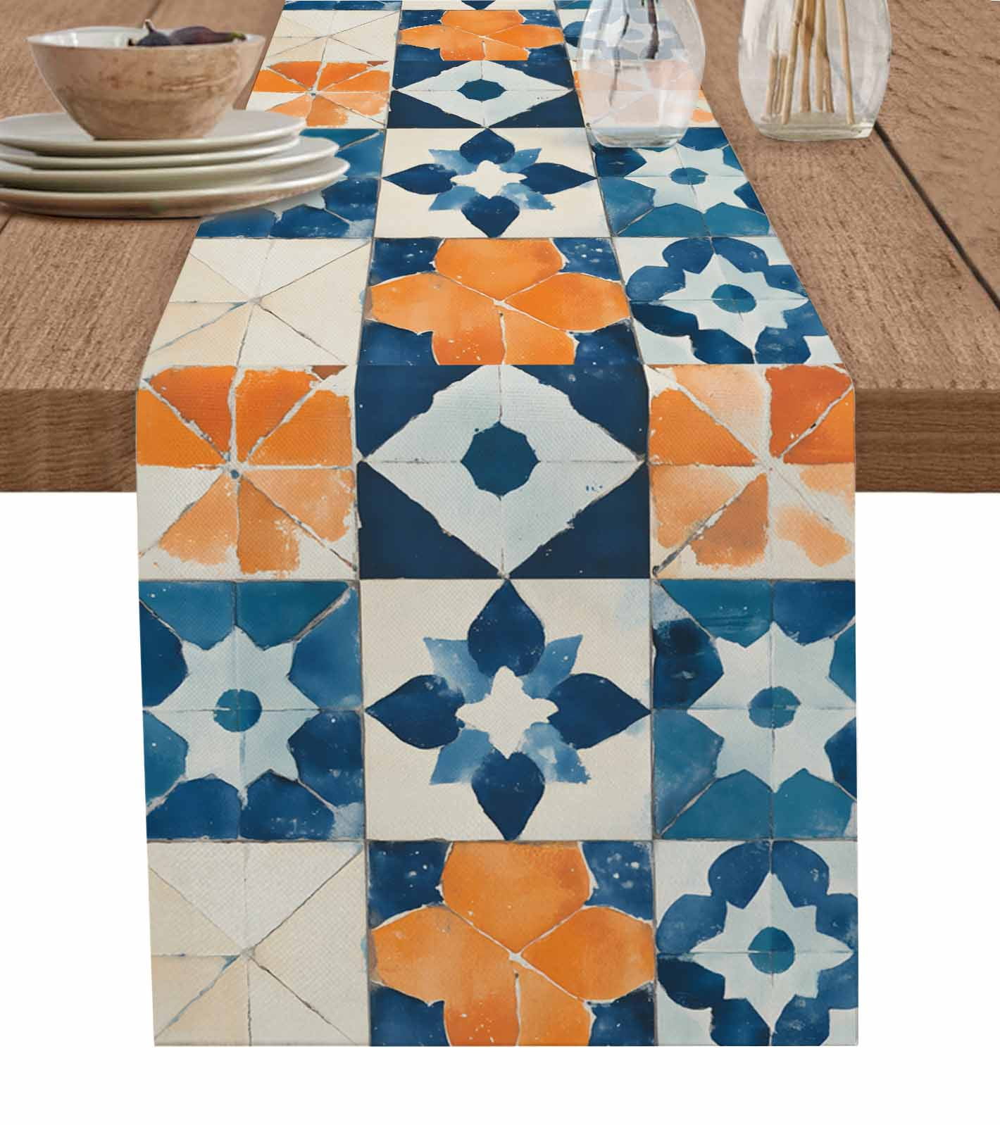 Boanket Abstract Blue Table Runner - 70 Inch Long, Kitchen Dining Table ...