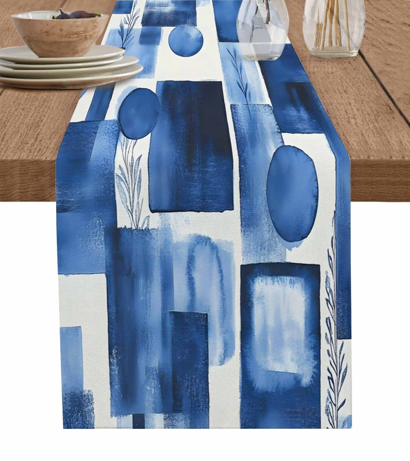 Boanket Abstract Blue Table Runner - 90 Inch Long, Kitchen Dining Table ...