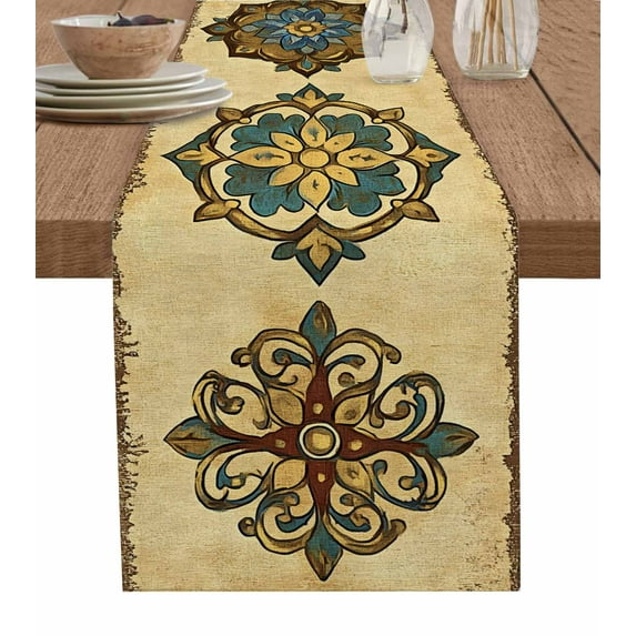 Boanket Abstract Floral Table Runner - 48 Inch Long, Kitchen Dining ...