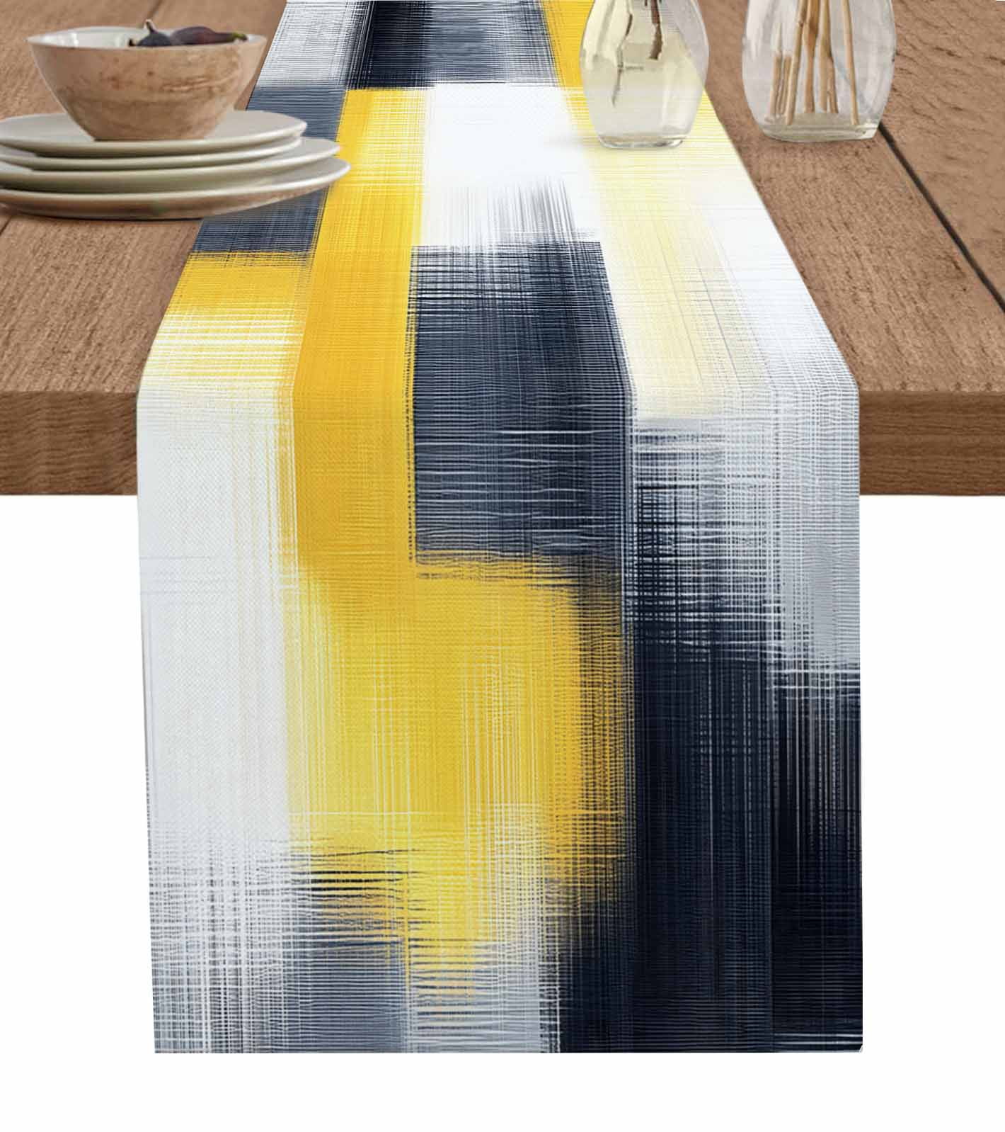 Boanket Abstract Yellow Black Table Runner - 48 Inch Long, Kitchen ...