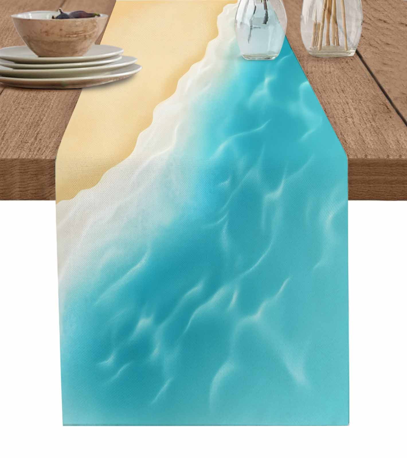Boanket Aqua Blue Beach Table Runner - 108 Inch Long, Kitchen Dining ...
