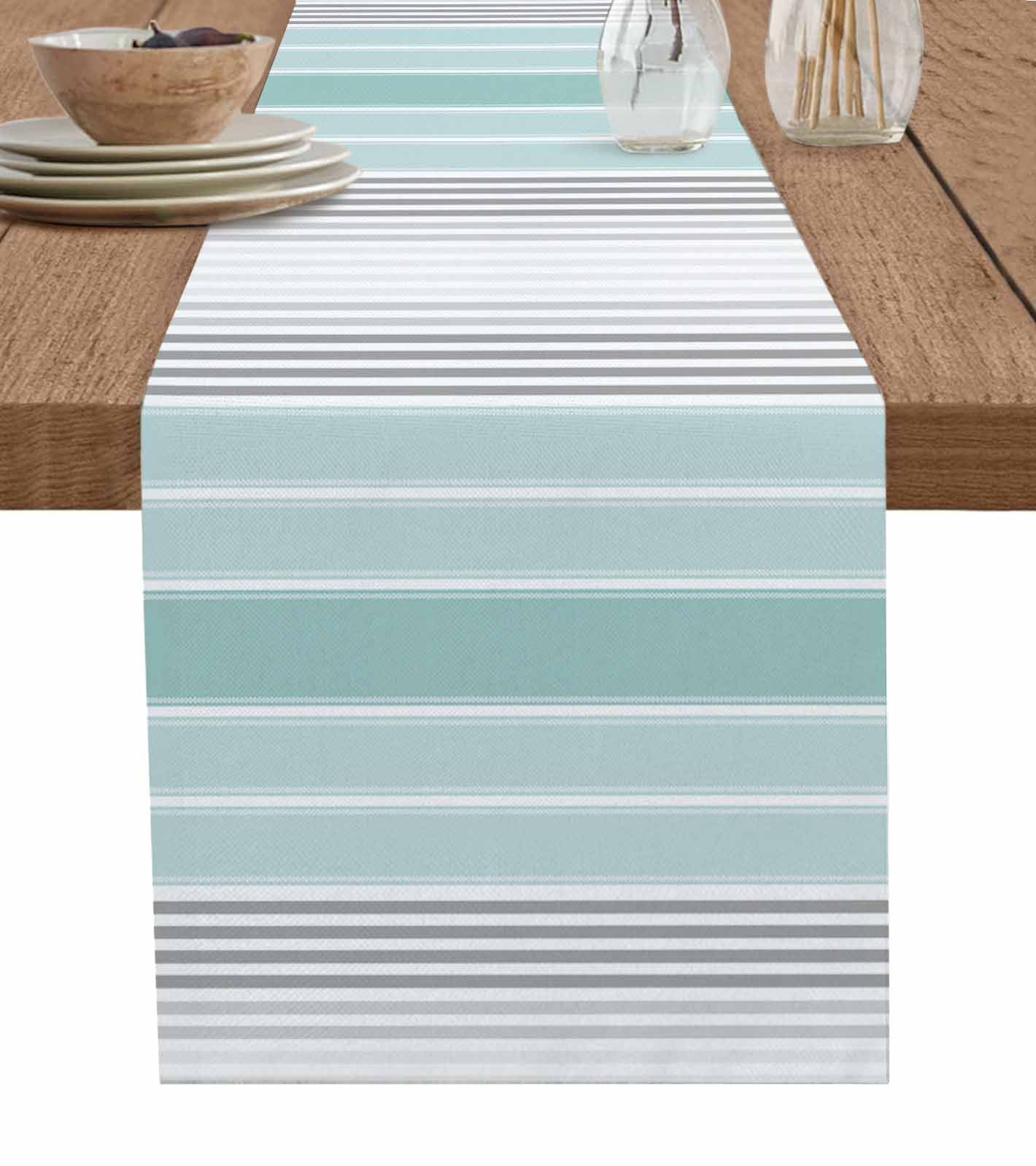 Boanket Aqua Gray Stripes Table Runner - 60 Inch Long, Kitchen Dining ...