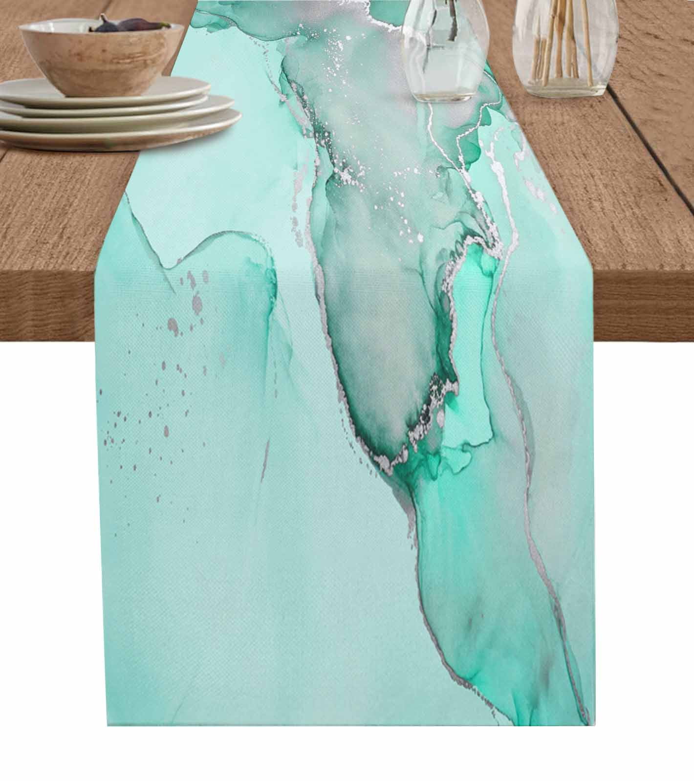 Boanket Aqua Marble Table Runner - 60 Inch Long, Kitchen Dining Table ...