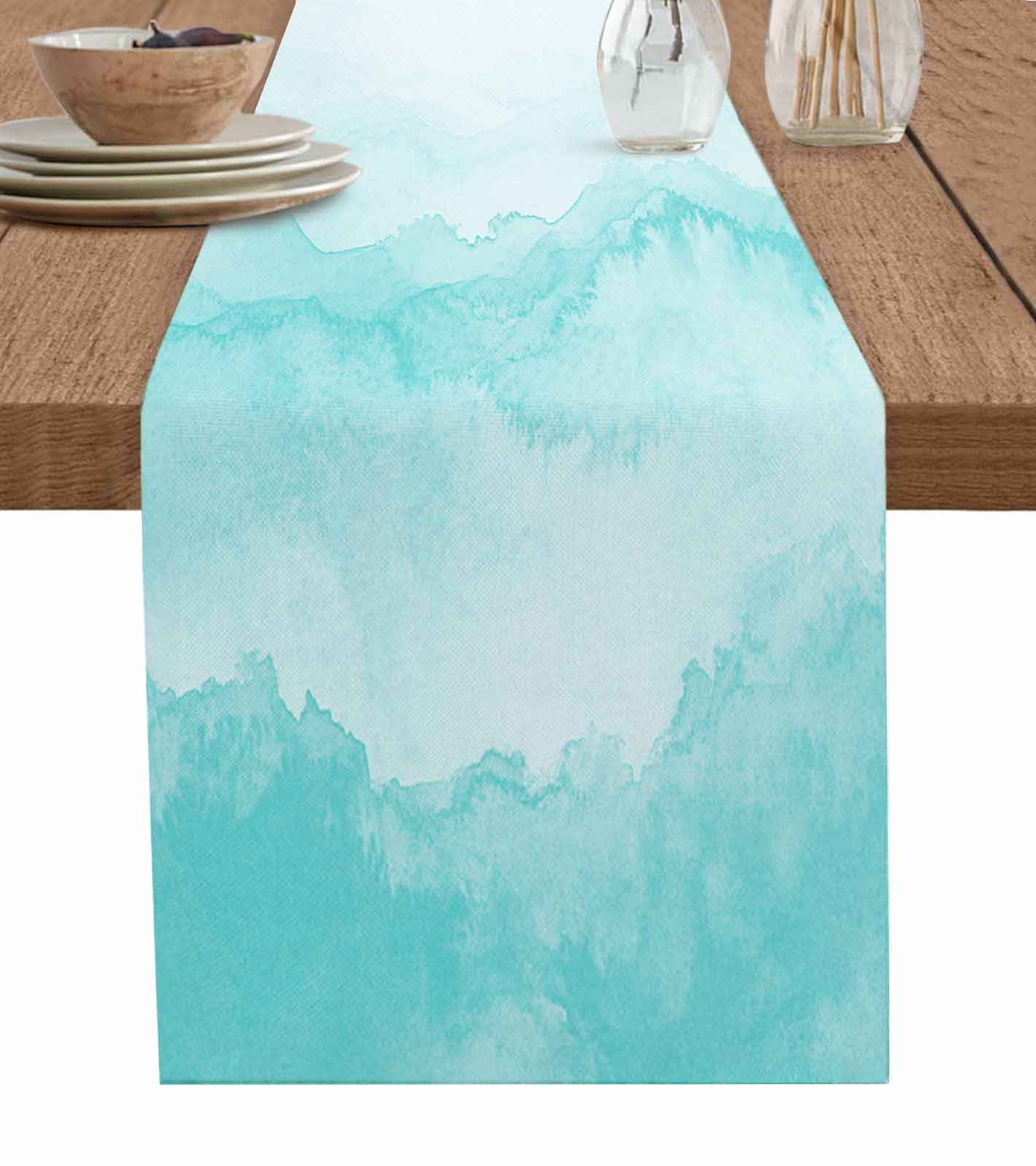 Boanket Aqua Ombre Mountain Table Runner - 72 Inch Long, Kitchen Dining ...