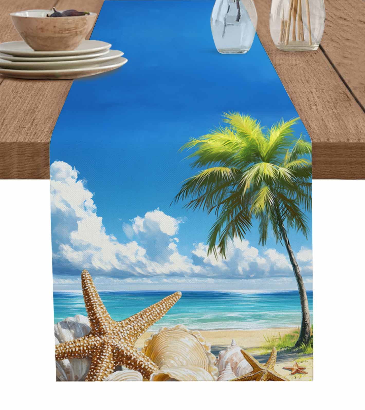 Boanket Beach Blue Table Runner - 60 Inch Long, Kitchen Dining Table ...