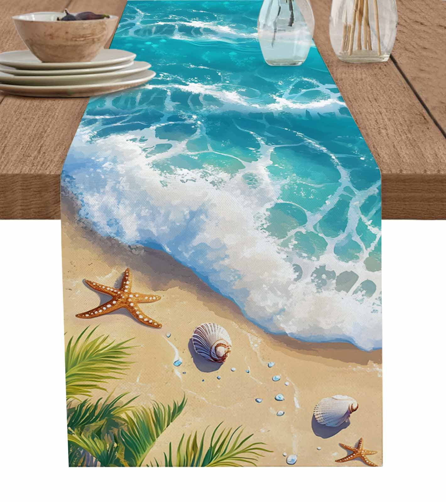 Boanket Beach Coastal Table Runner - 48 Inch Long, Kitchen Dining Table ...