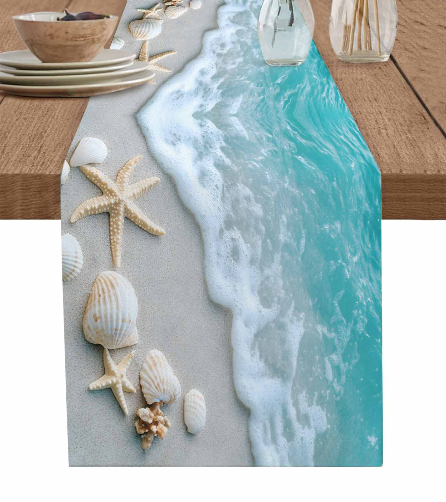 Boanket Beach Coastal Table Runner - 90 Inch Long, Kitchen Dining Table ...