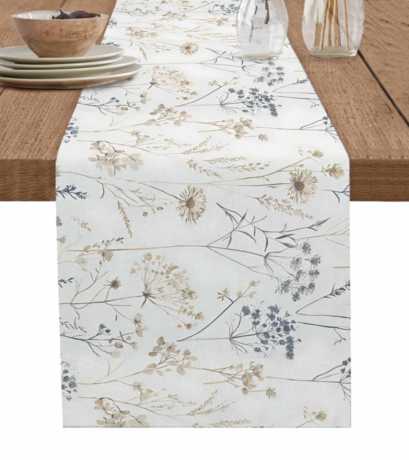 Boanket Beige Black Botanical Table Runner - 48 Inch Long, Kitchen ...