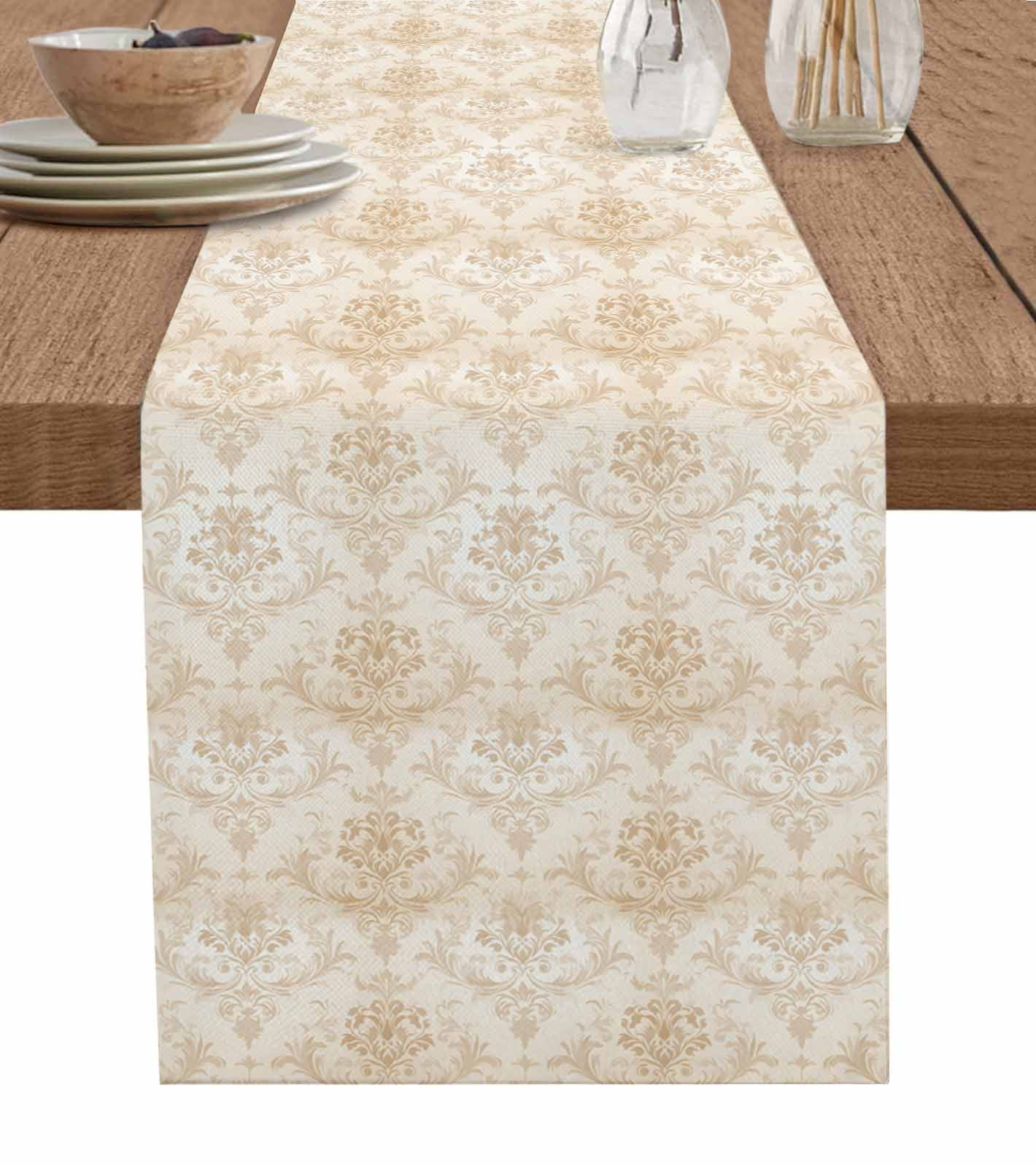 Boanket Beige Boho Floral Table Runner - 70 Inch Long, Kitchen Dining ...