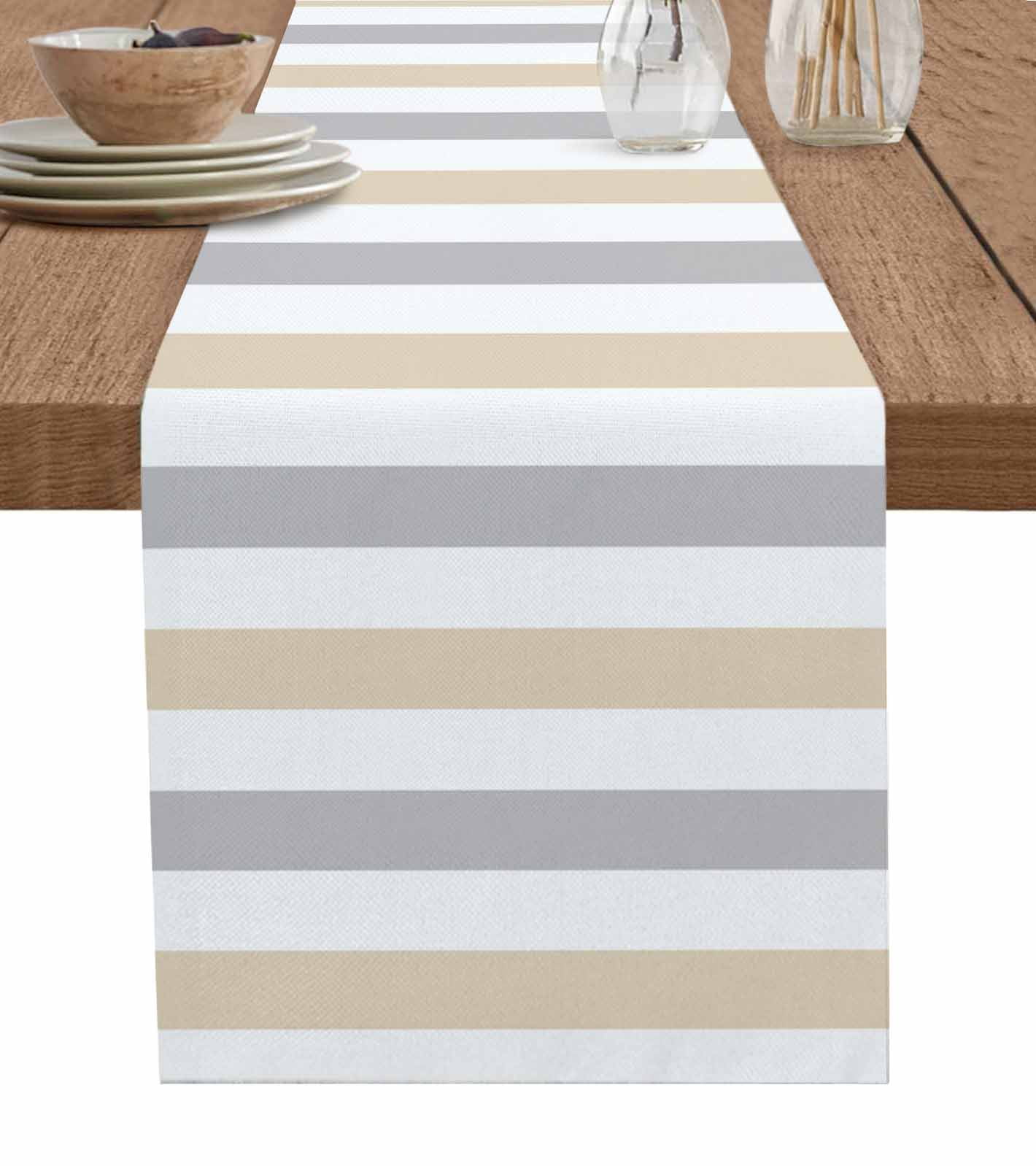 Boanket Beige Grey Striped Table Runner - 108 Inch Long, Kitchen Dining ...