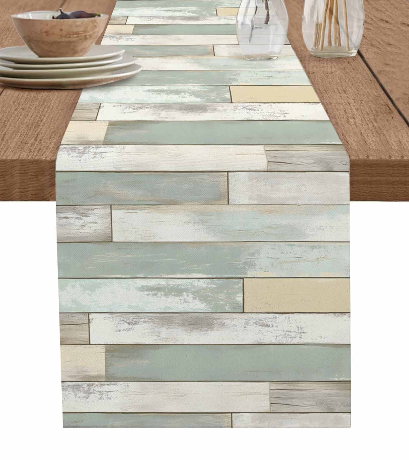 Boanket Beige Light Green Table Runner - 108 Inch Long, Kitchen Dining ...