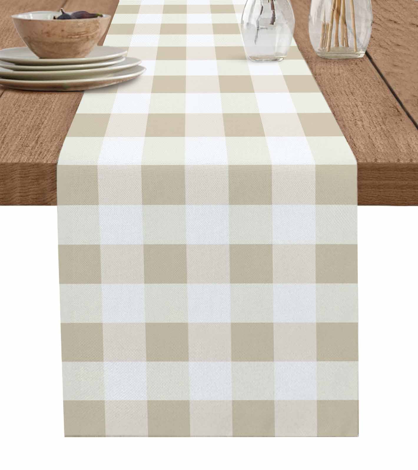 Boanket Beige Plaid Table Runner - 48 Inch Long, Kitchen Dining Table ...