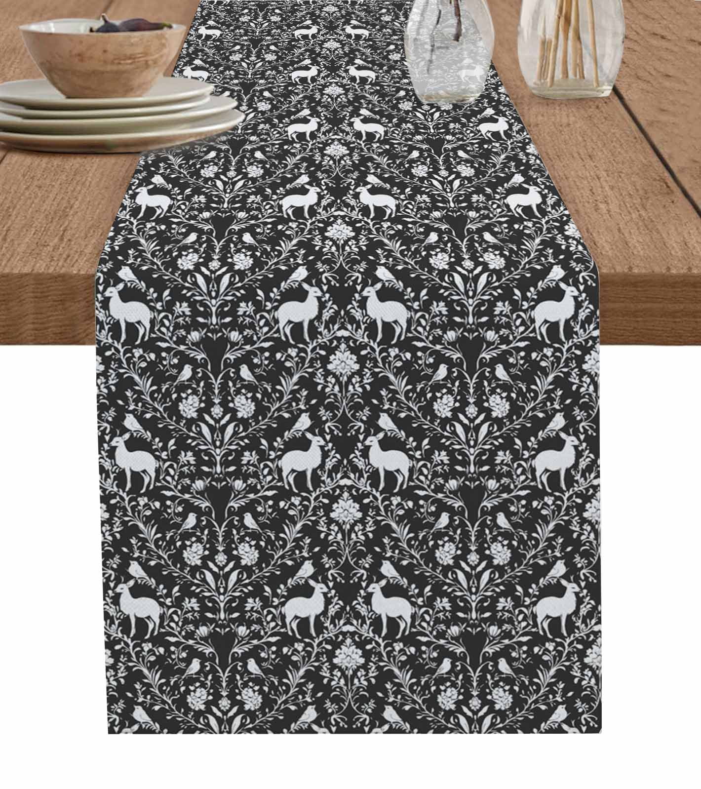 Boanket Black Flower Deer Table Runner - 72 Inch Long, Kitchen Dining ...