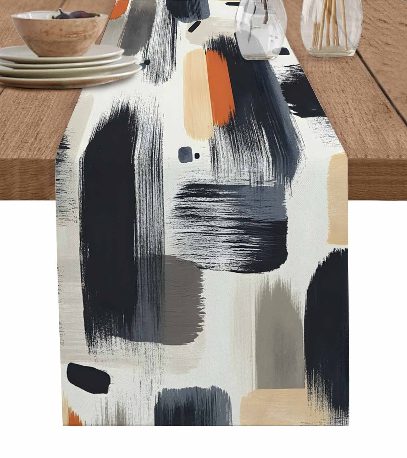 Boanket Black Geometric Table Runner - 120 Inch Long, Kitchen Dining ...