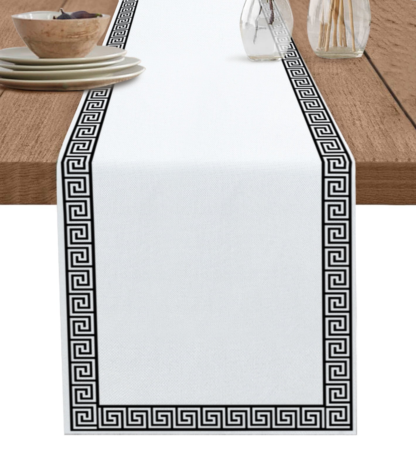 Boanket Black Geometric Table Runner - 120 Inch Long, Kitchen Dining ...